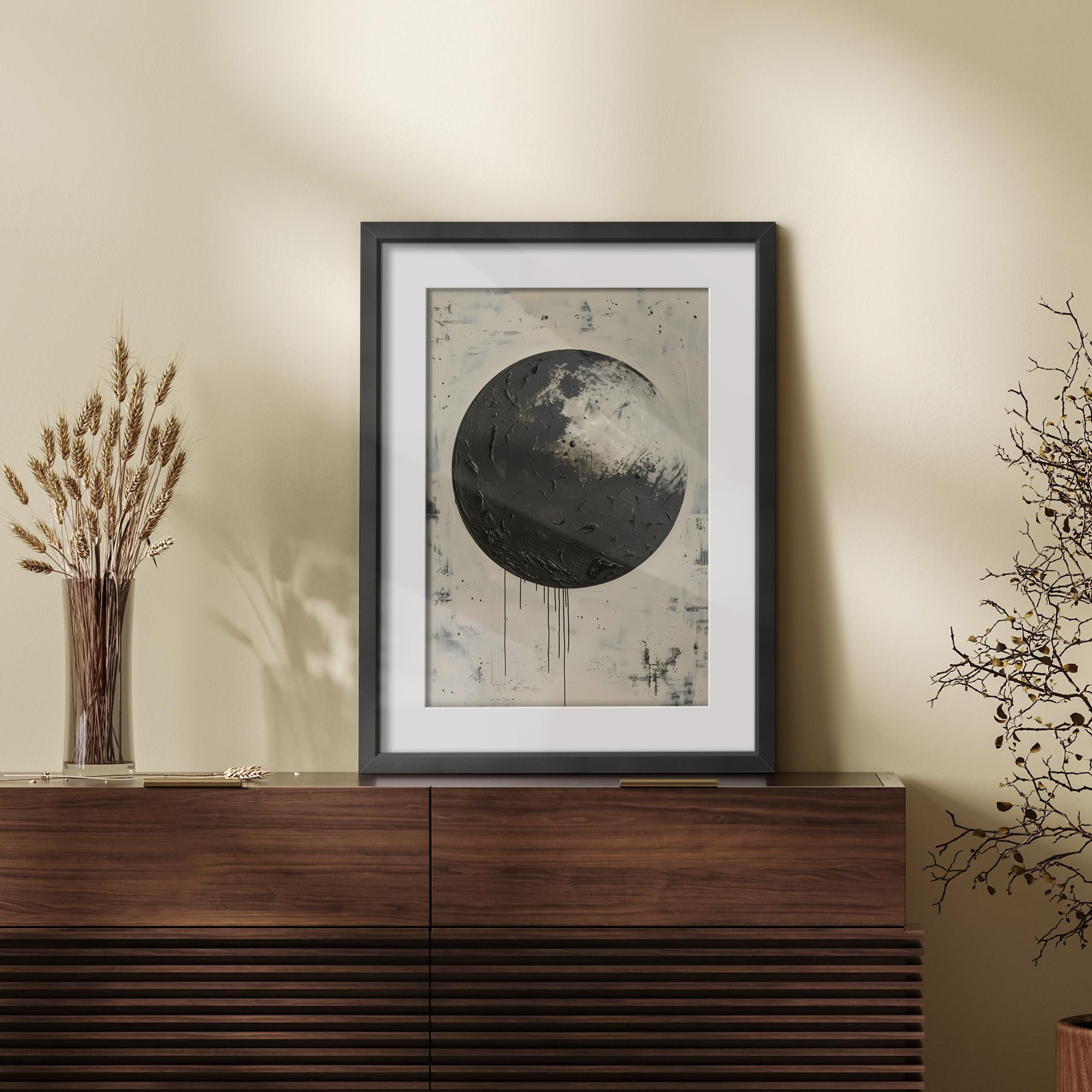 wall26 Contemporary Moon Artwork In Monochrome Framed On Paper Print ...