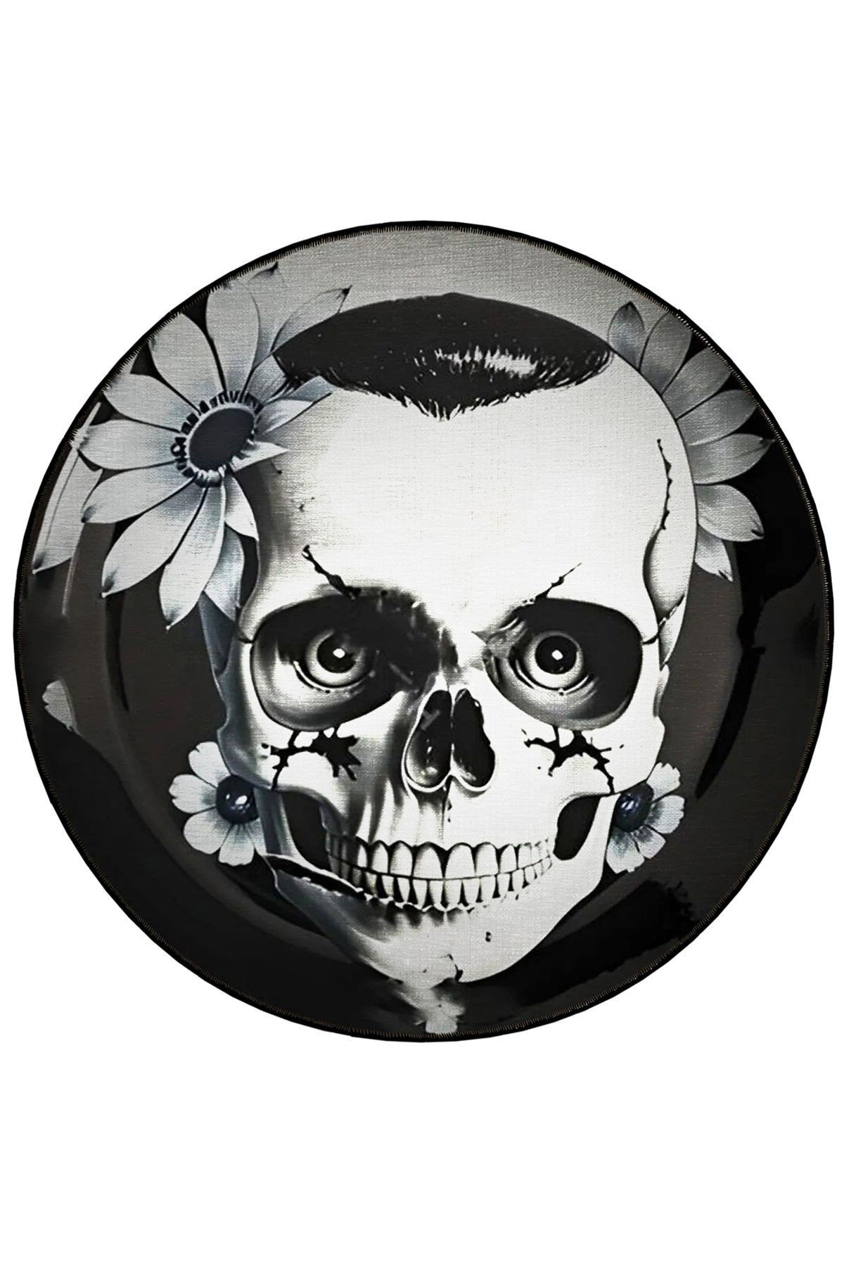 Hokku Designs Round Skull and Flower Patterned Woven Base Washable Rug ...