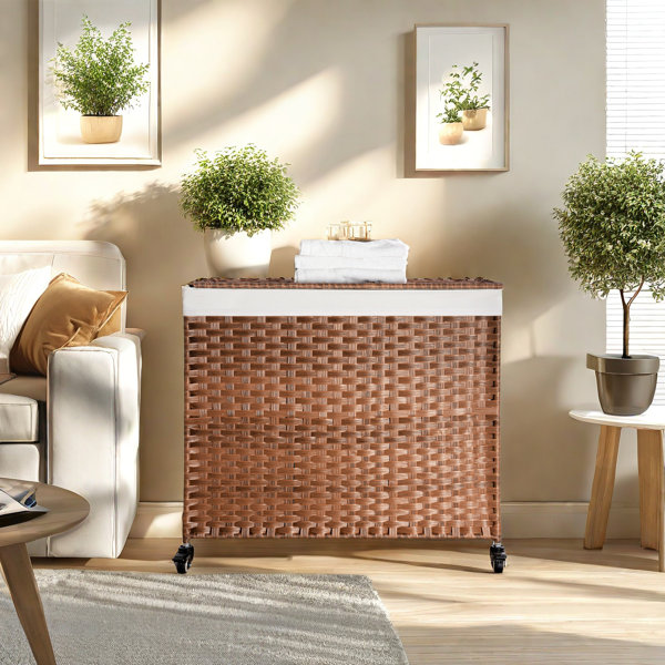 Gracie Oaks Laundry Hamper With Lid & 2 Liners & 4 Wheels, 160L/42 ...