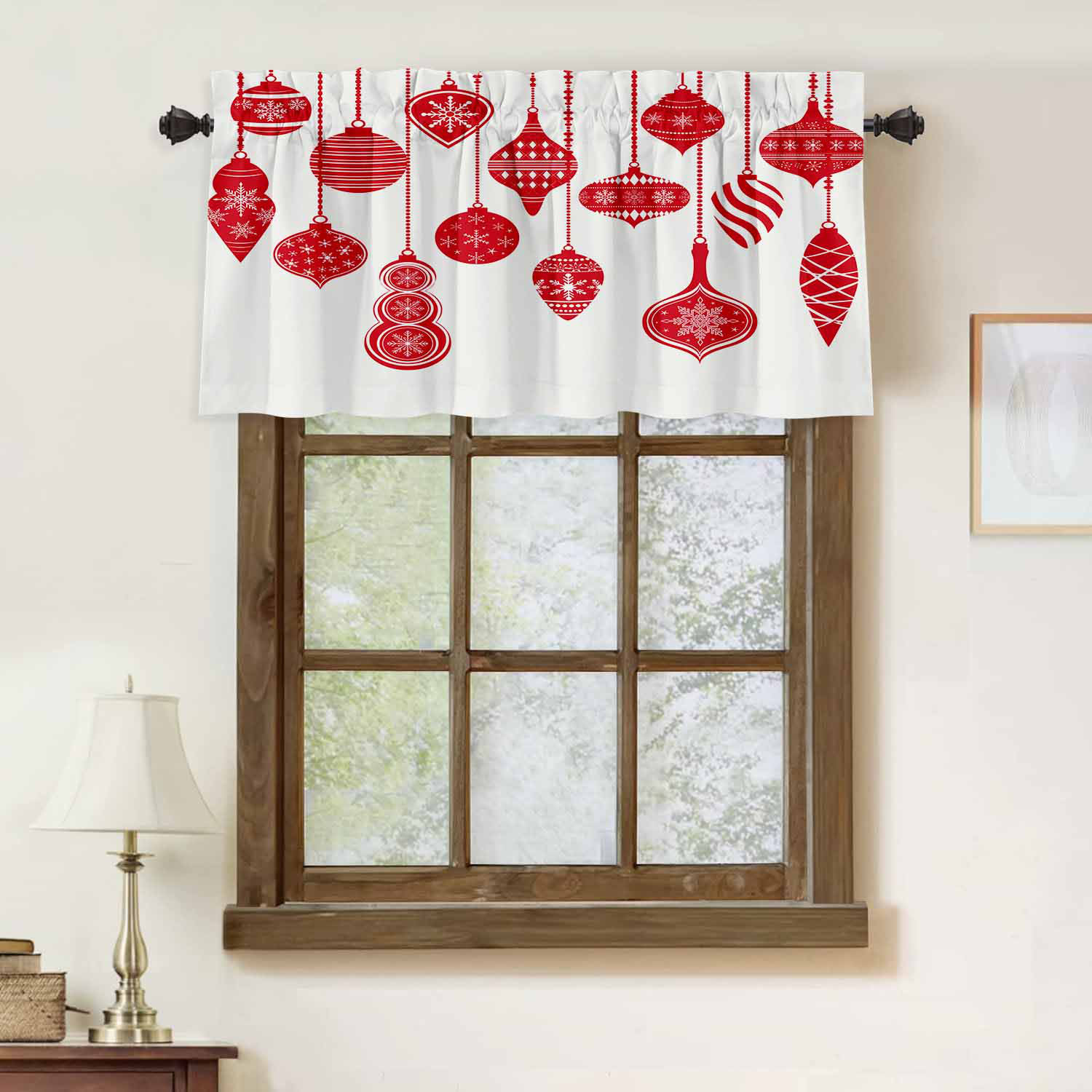 Ophelia & Co. Red 52"W Christmas Ornaments Balls Hanging Window Valance ...