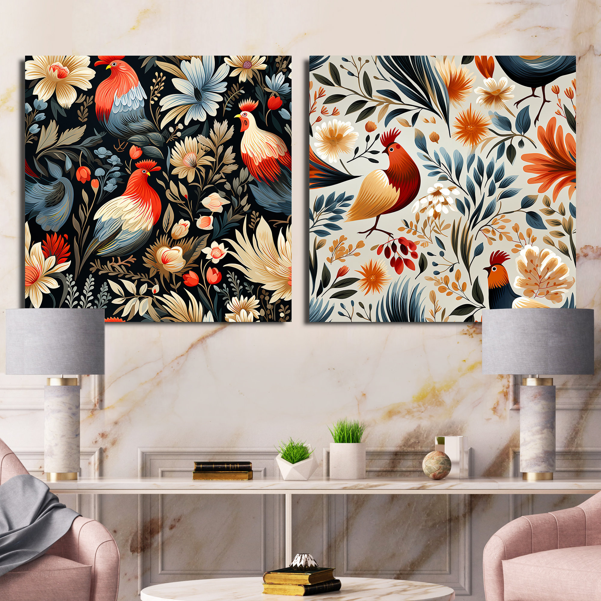 Design Art Country Charm Red Rooster Pattern - Animals Rooster Square ...