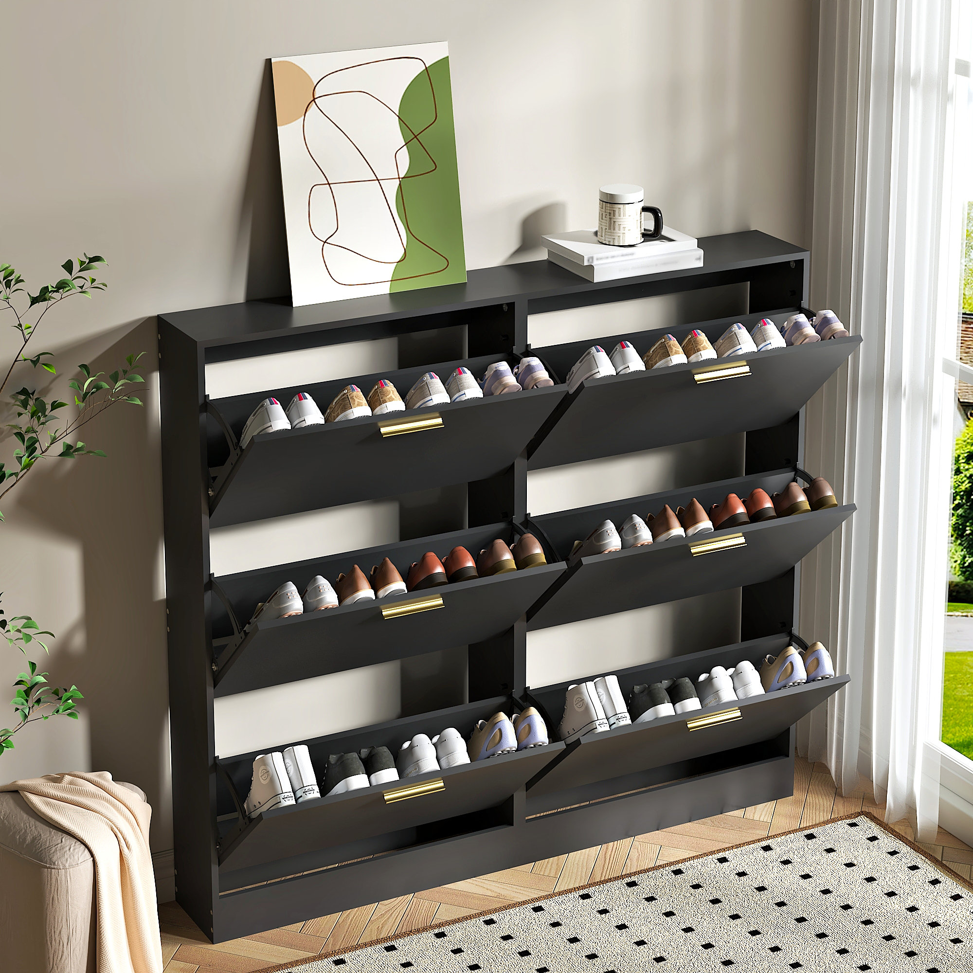 Latitude Run® 3 Tier 18 Pair Shoe Cabinet,Entryway Shoe Organizer ...