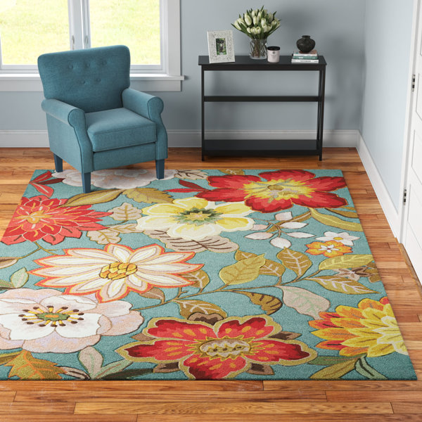 Andover Mills™ Modoc Floral Handmade Hooked Aqua Blue/Green/Red Area ...