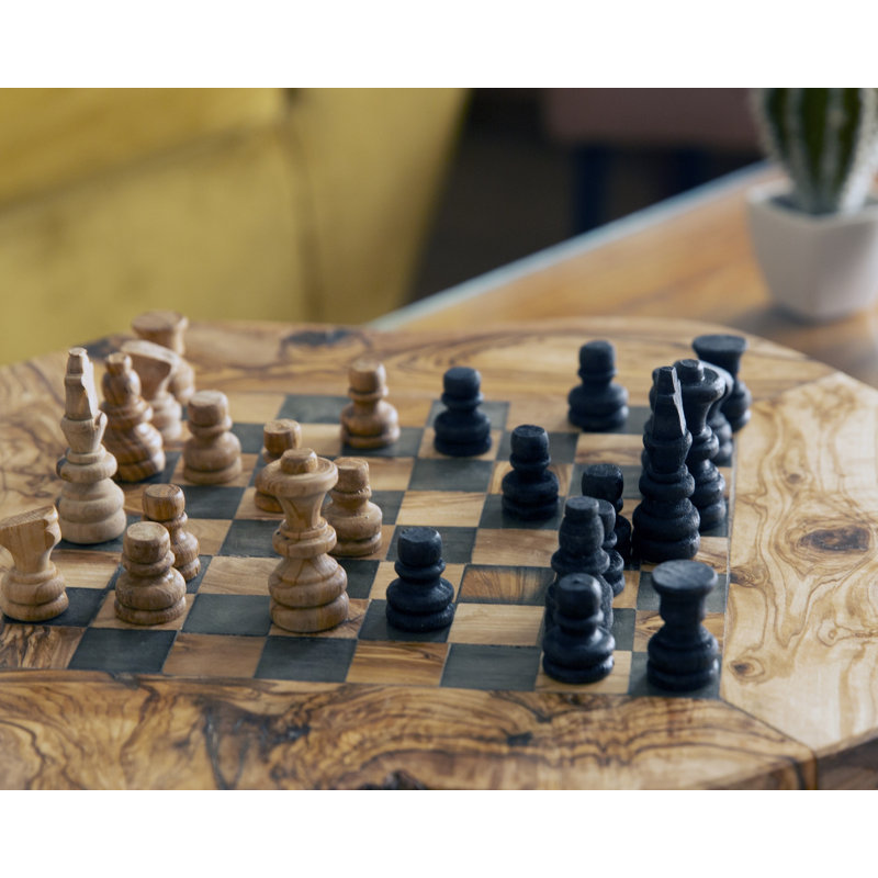 KAMSAH Homeware Large Olive Wood Chess Set – Handmade Rustic Wooden ...