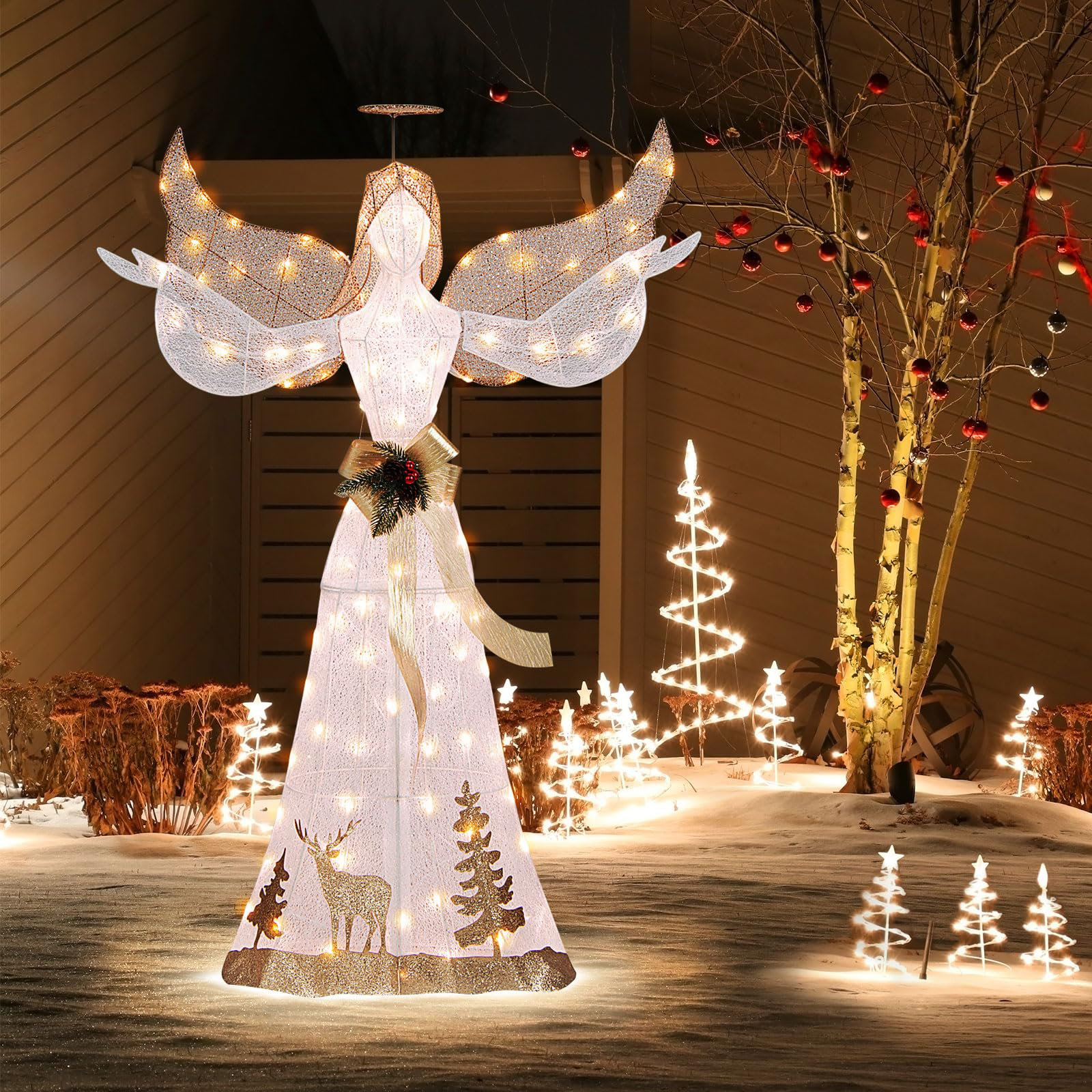 The Holiday Aisle® 5 FT Lighted Christmas Angel, Outdoor Pre-Lit 3D ...