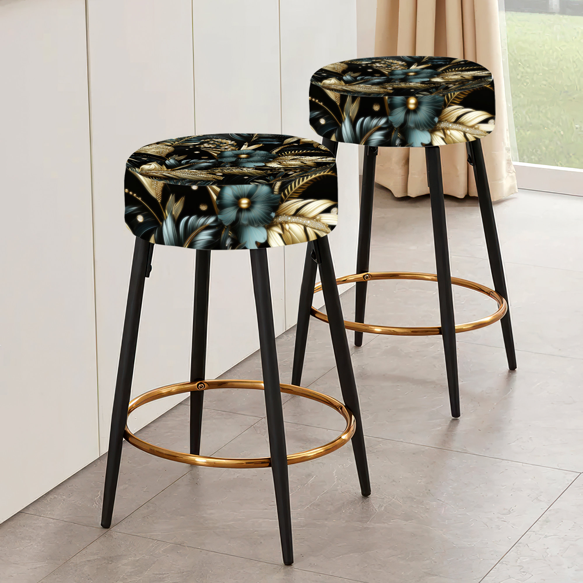 Design Art Hollywood Opulent Charm Gold And Black I - Damask Bar Stools ...