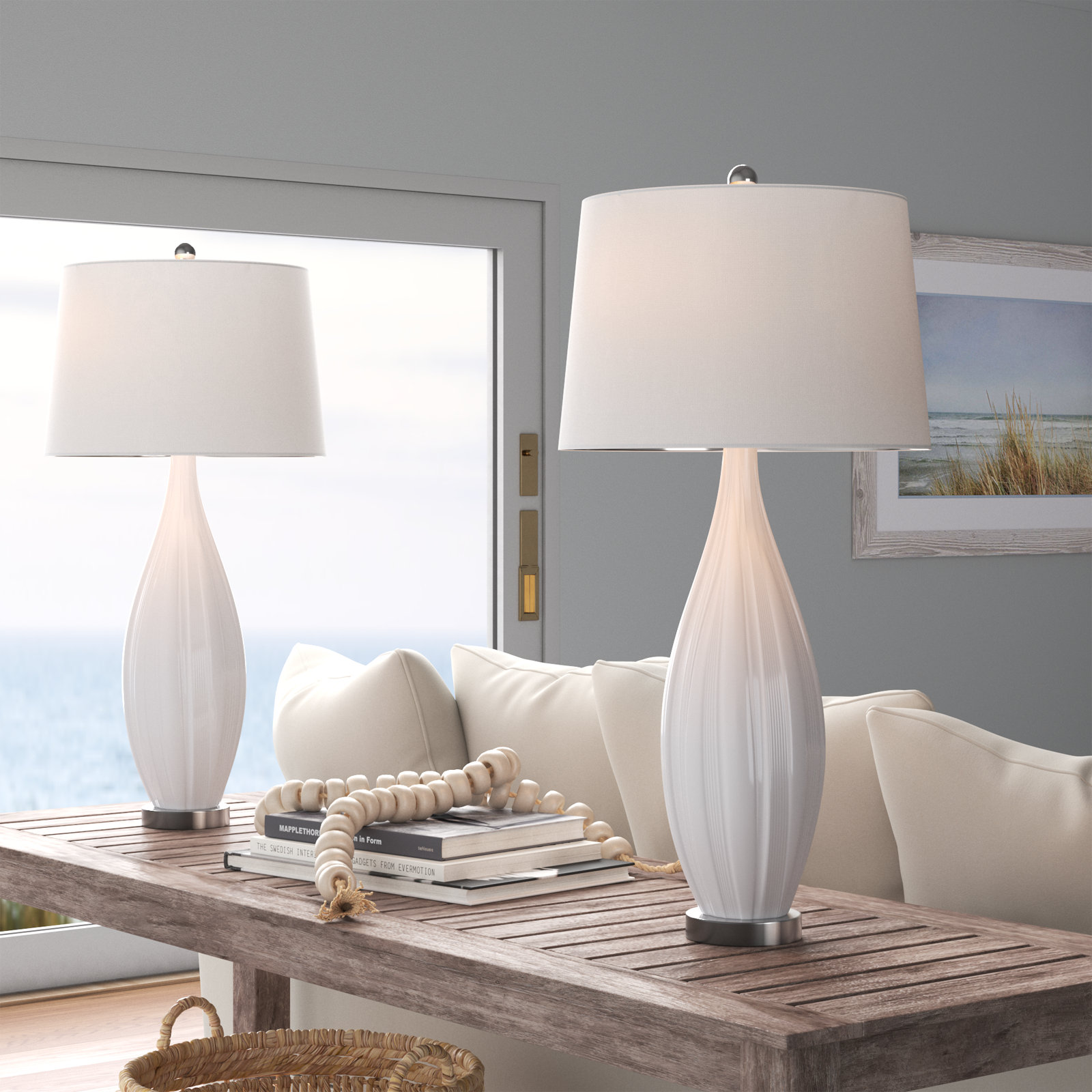 Beachcrest Home Leithgow 31" Tall White Porcelain Table Lamp Set - MCM ...