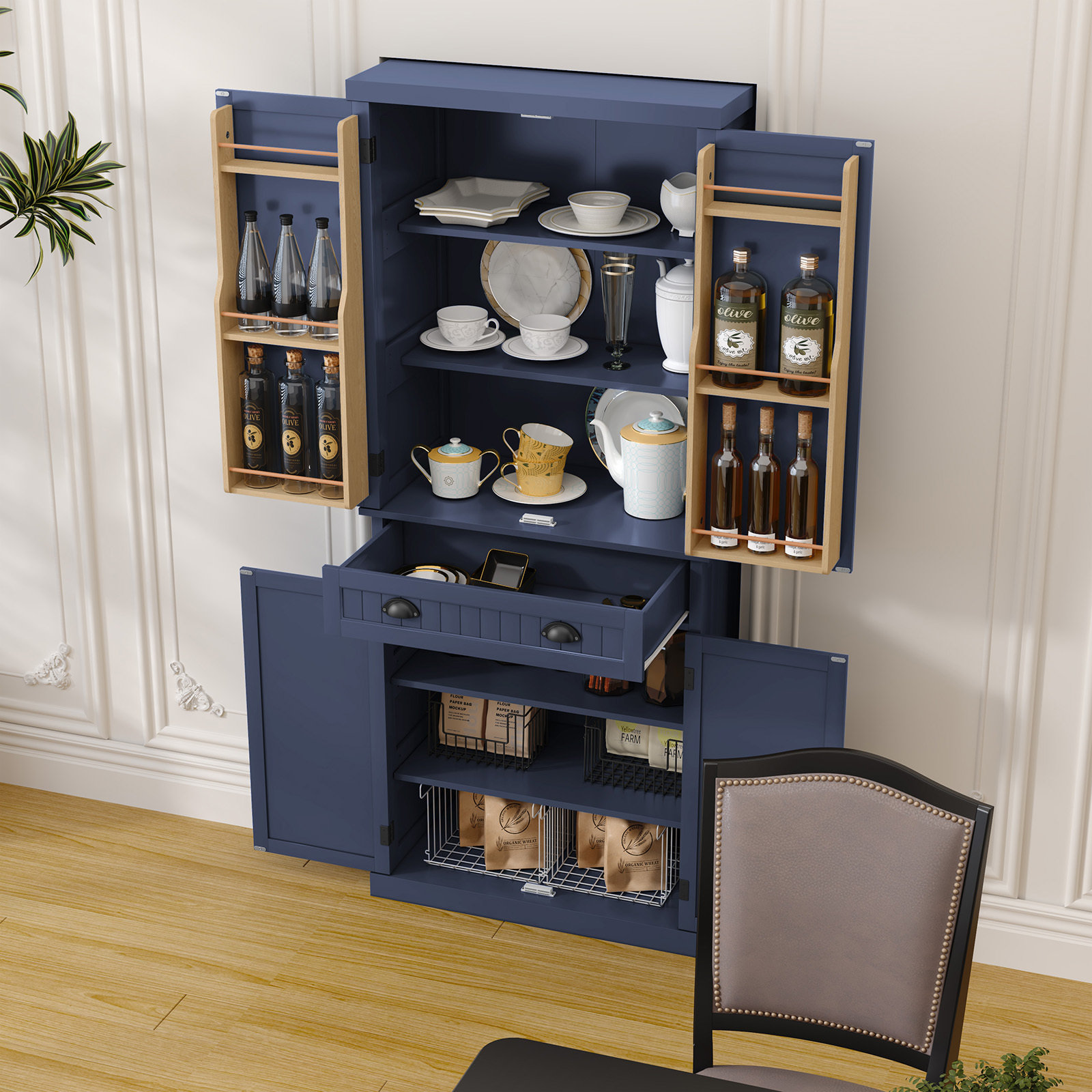 Lark Manor 72" Kitchen Pantry Cabinet with Shelves and Drawers ...