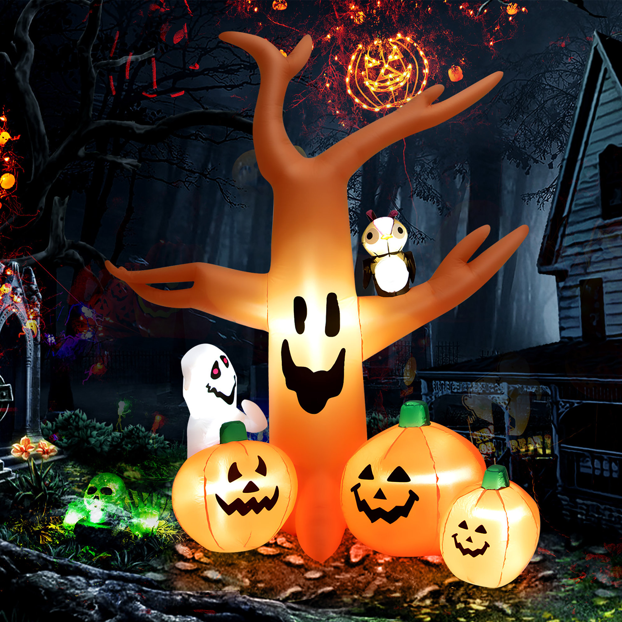 The Holiday Aisle® Halloween Dead Tree with Pumpkins Inflatable | Wayfair