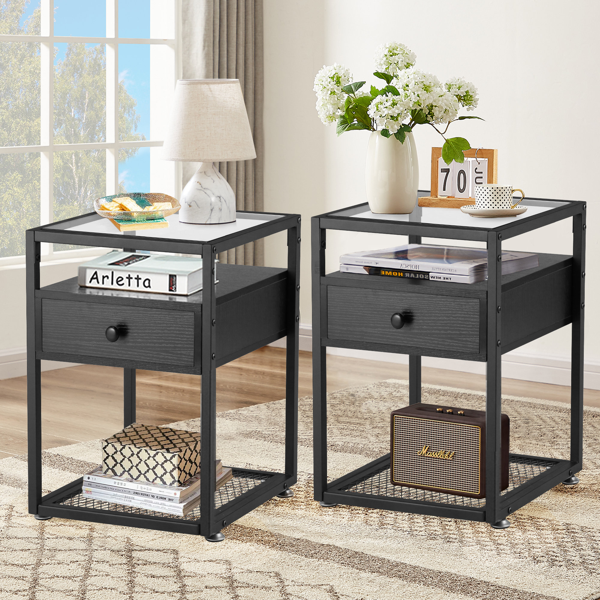 Trent Austin Design® Kempst Tempered Glass Nightstand with Metal Frame ...