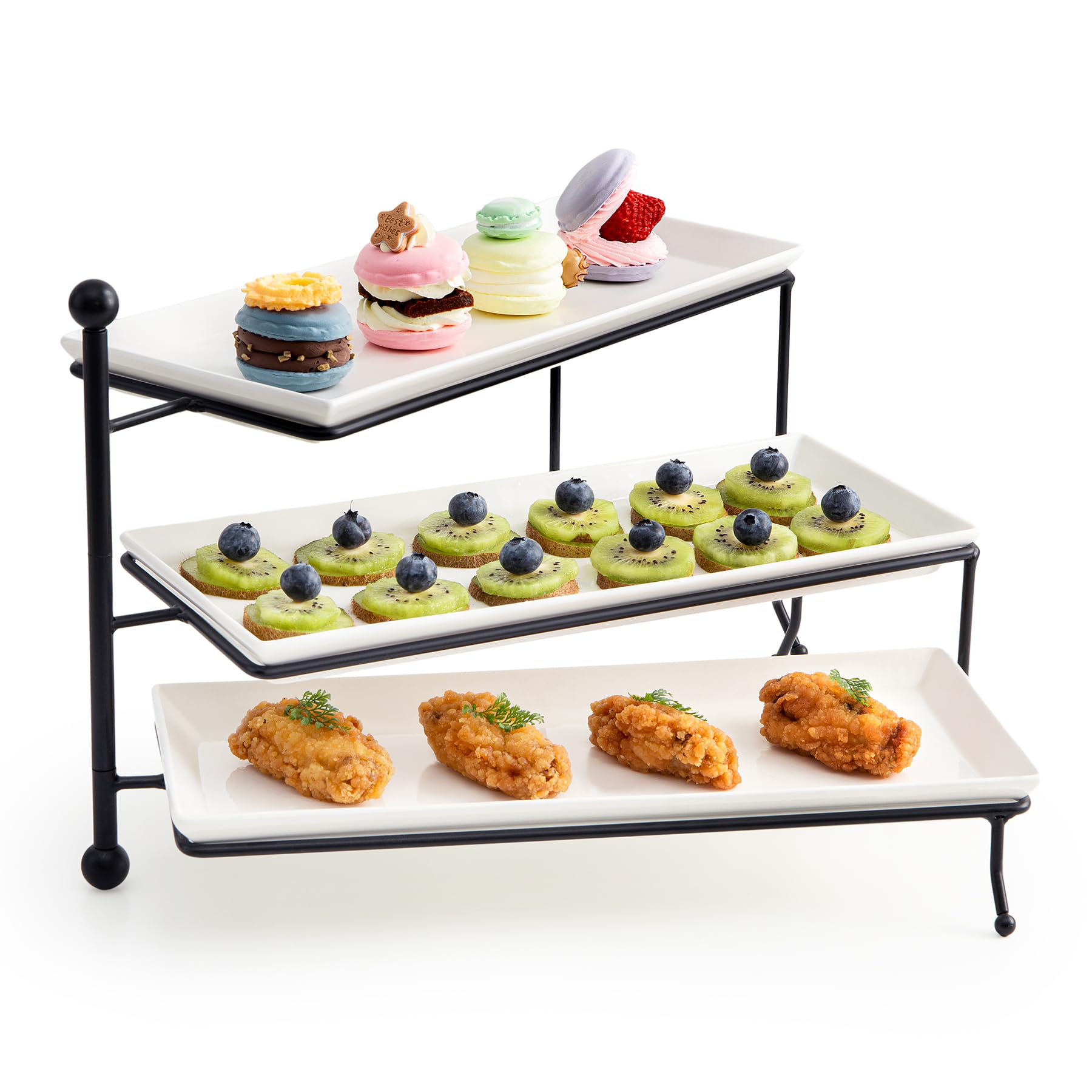 MASMIO 3 Tiered Serving Stand, Foldable Rectangular Food Display Stand ...