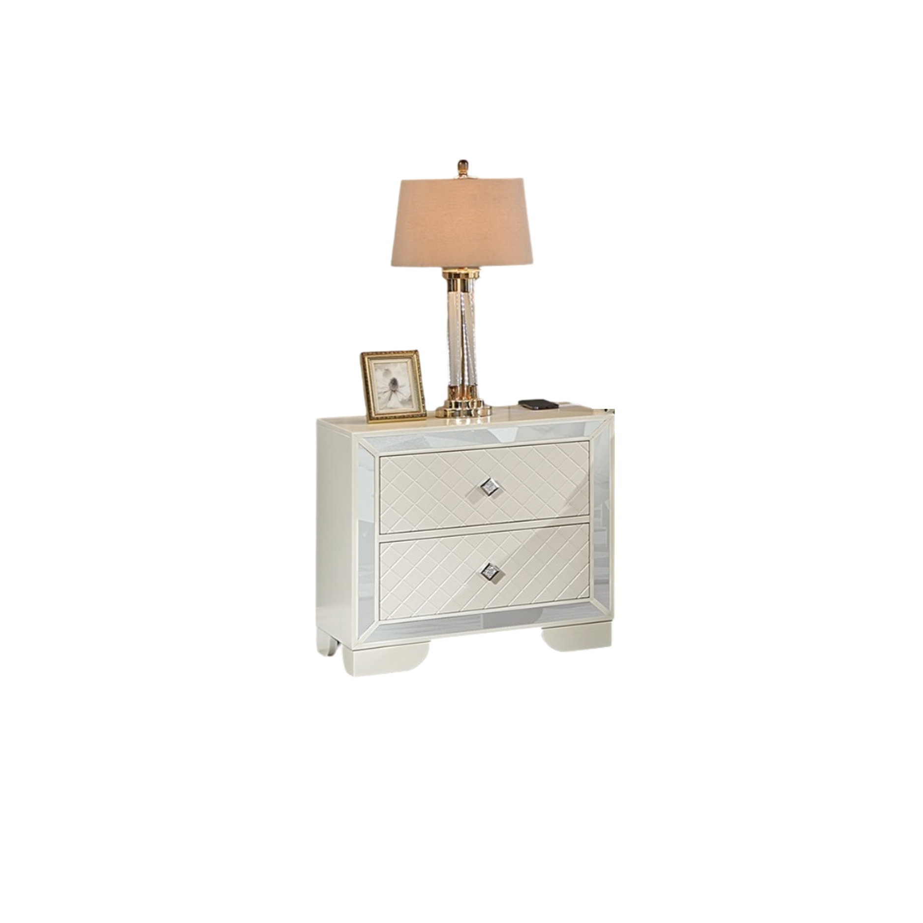 House of Hampton Classic Luxury Look Cream Bedside Table With 2 Drawers ...