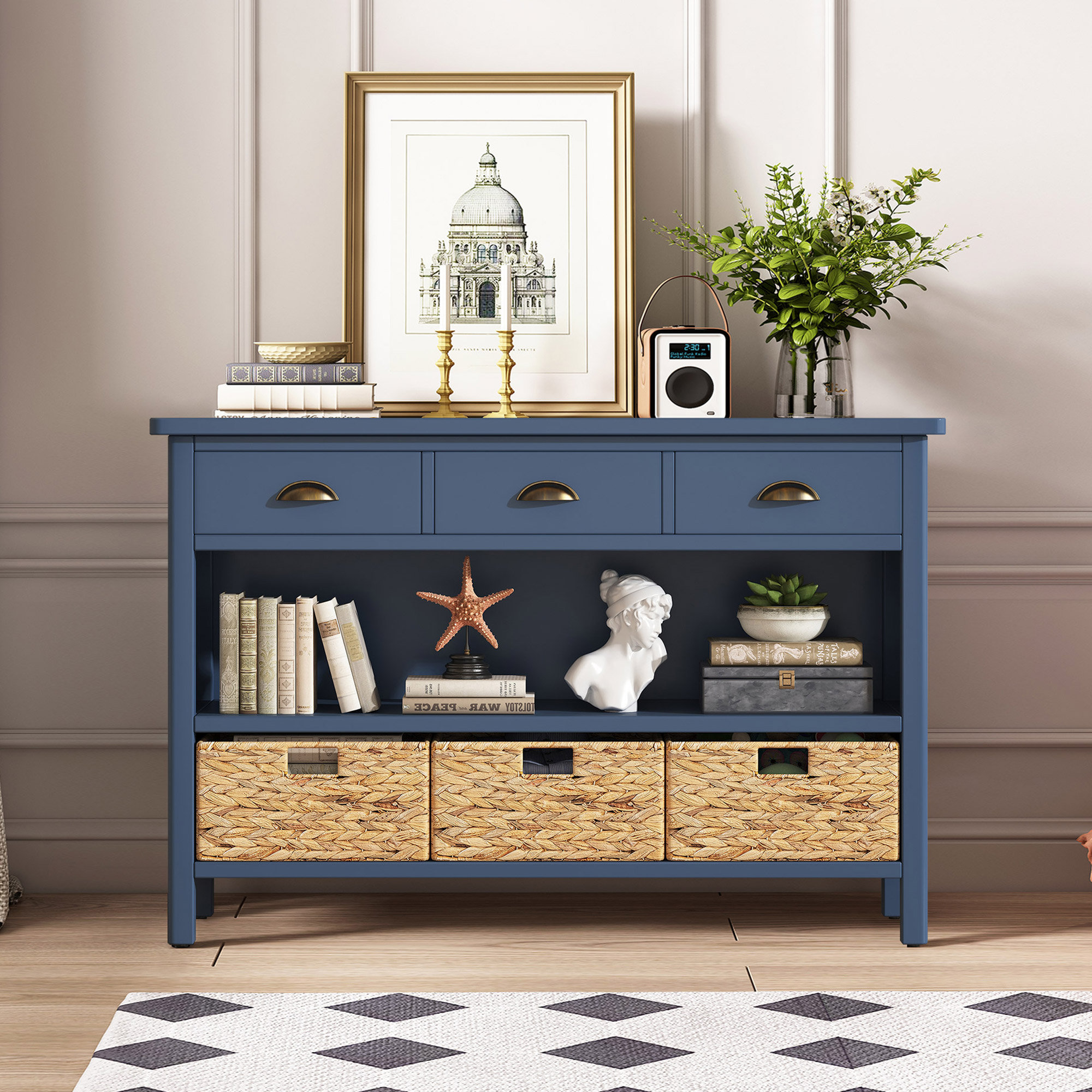 Highland Dunes Youngsville 47'' Console Table with 3 Storage Drawers ...