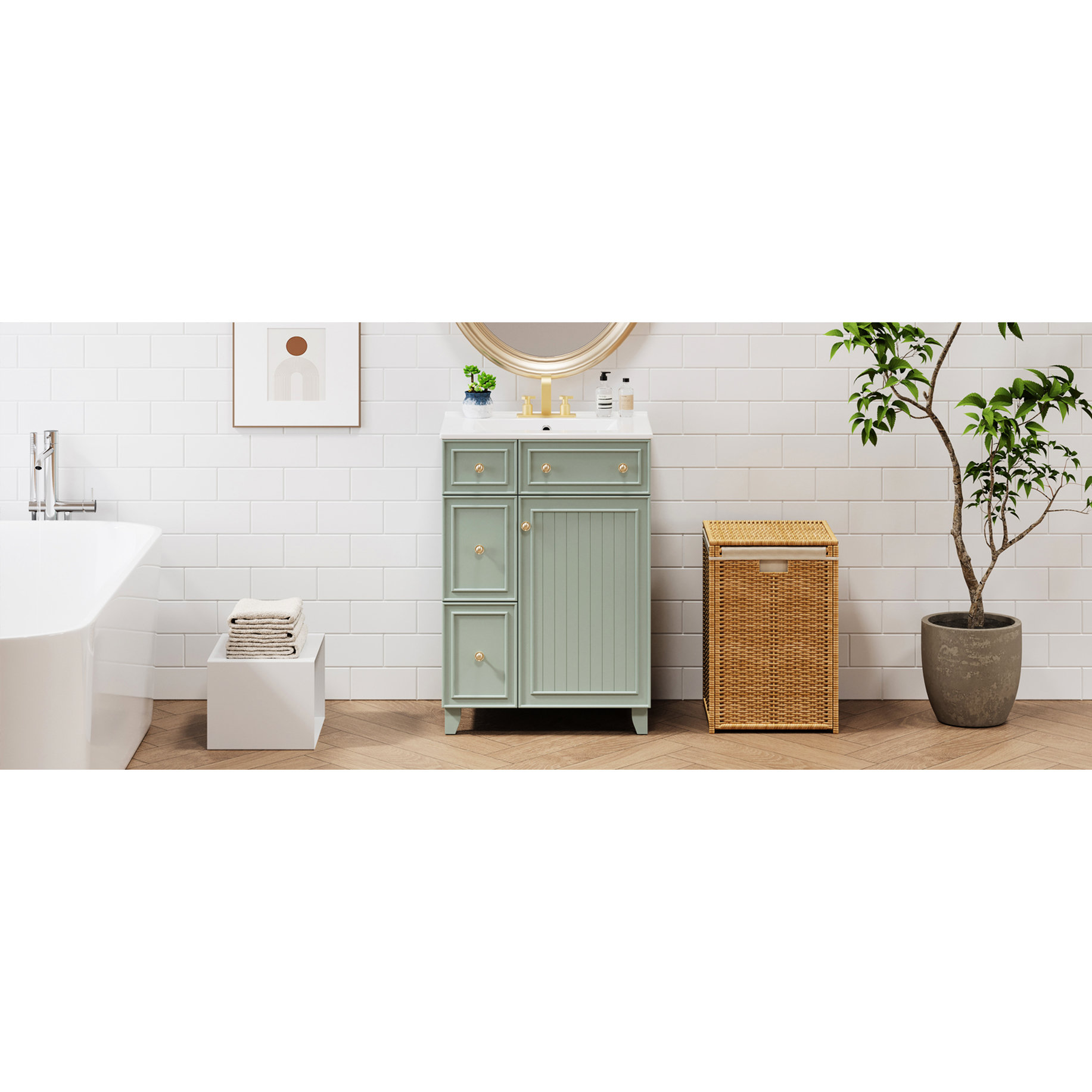 Ebern Designs Toshiro 24-Inch Bathroom Vanity - Solid Wood Feet ...