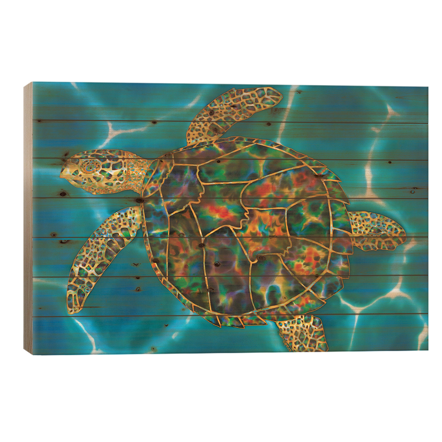 Bayou Breeze Rainbow Opal Turtle On Wood by Daniel Jean-Baptiste Print ...