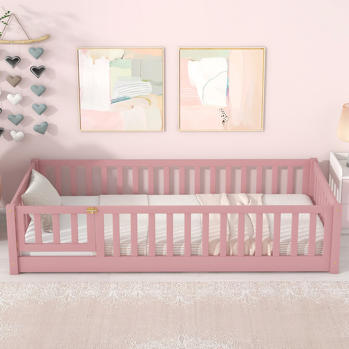 Harriet Bee Comfortable Twin Floor Bed for Kids with Safety Features ...