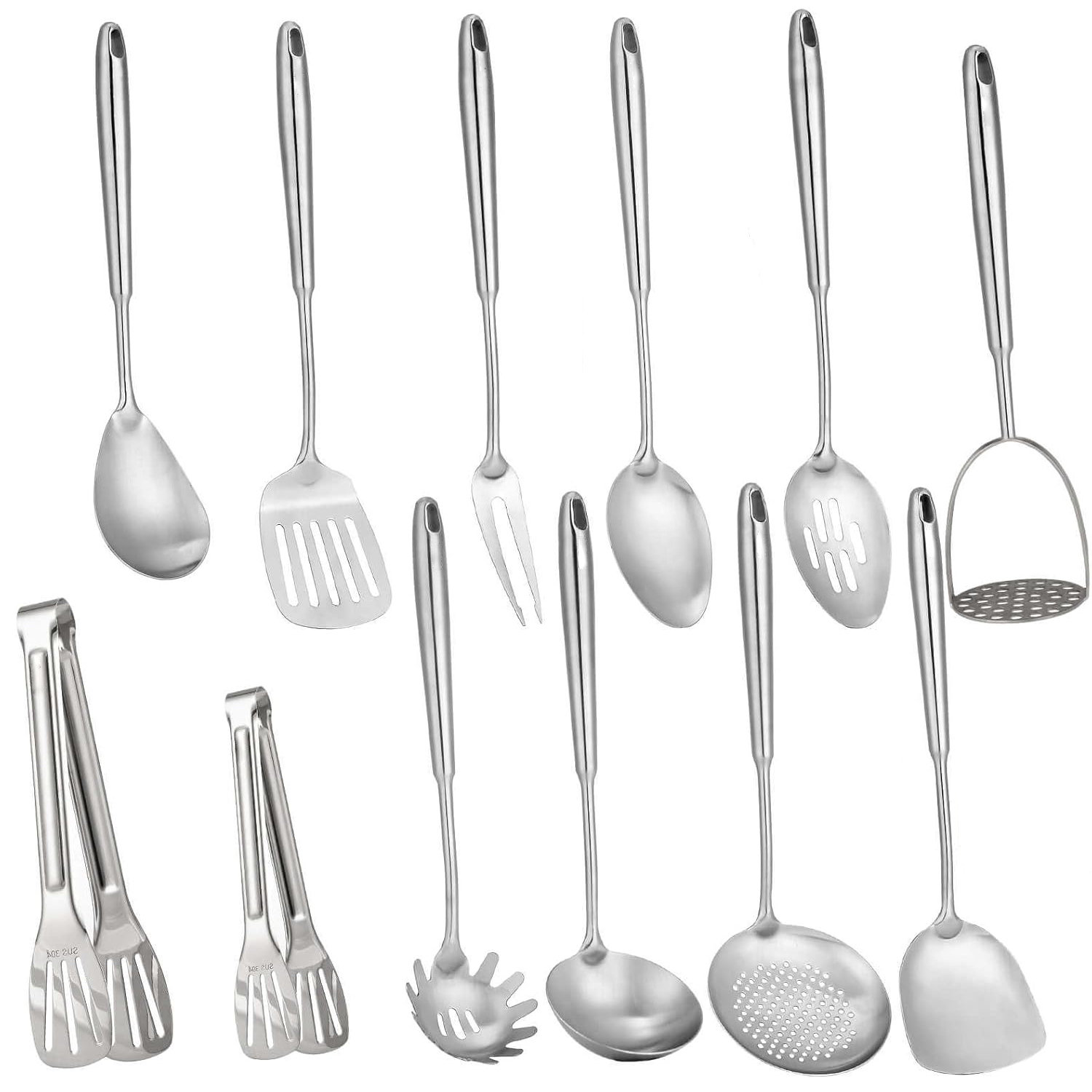 COSFUR Stainless Steel Kitchen Utensils Set - 12 PCS Long All Metal ...
