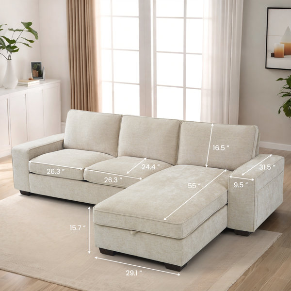 Latitude Run® Mahwah 98'' Chenille Square Arm Sofa L-Shape Convertible ...