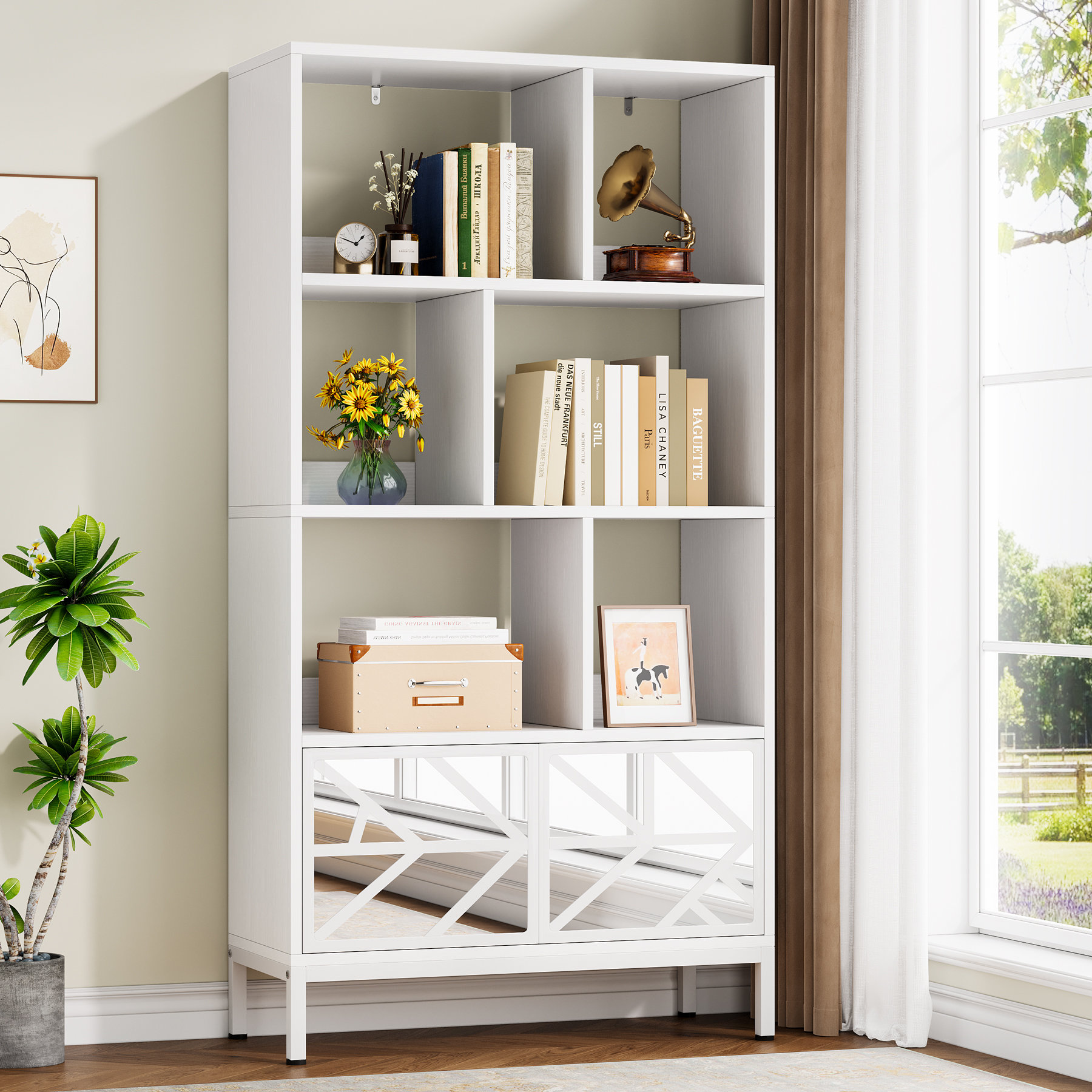 Latitude Run® 5-tier Bookcases With Doors, White | Wayfair