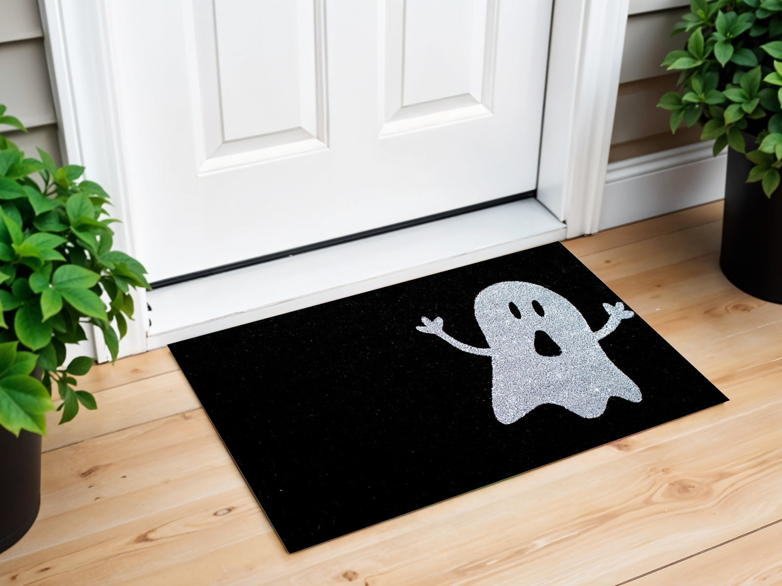 Ebern Designs 17" X 29" White And Black Ghost Coir Outdoor Halloween ...