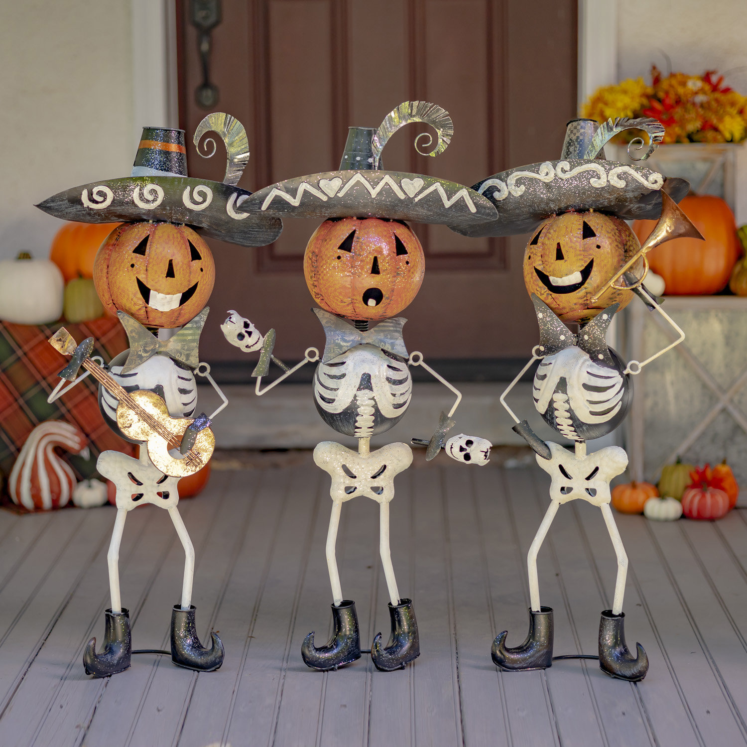 The Holiday Aisle® Tres Marlonis 3-Piece Metal Mariachi Skeleton ...