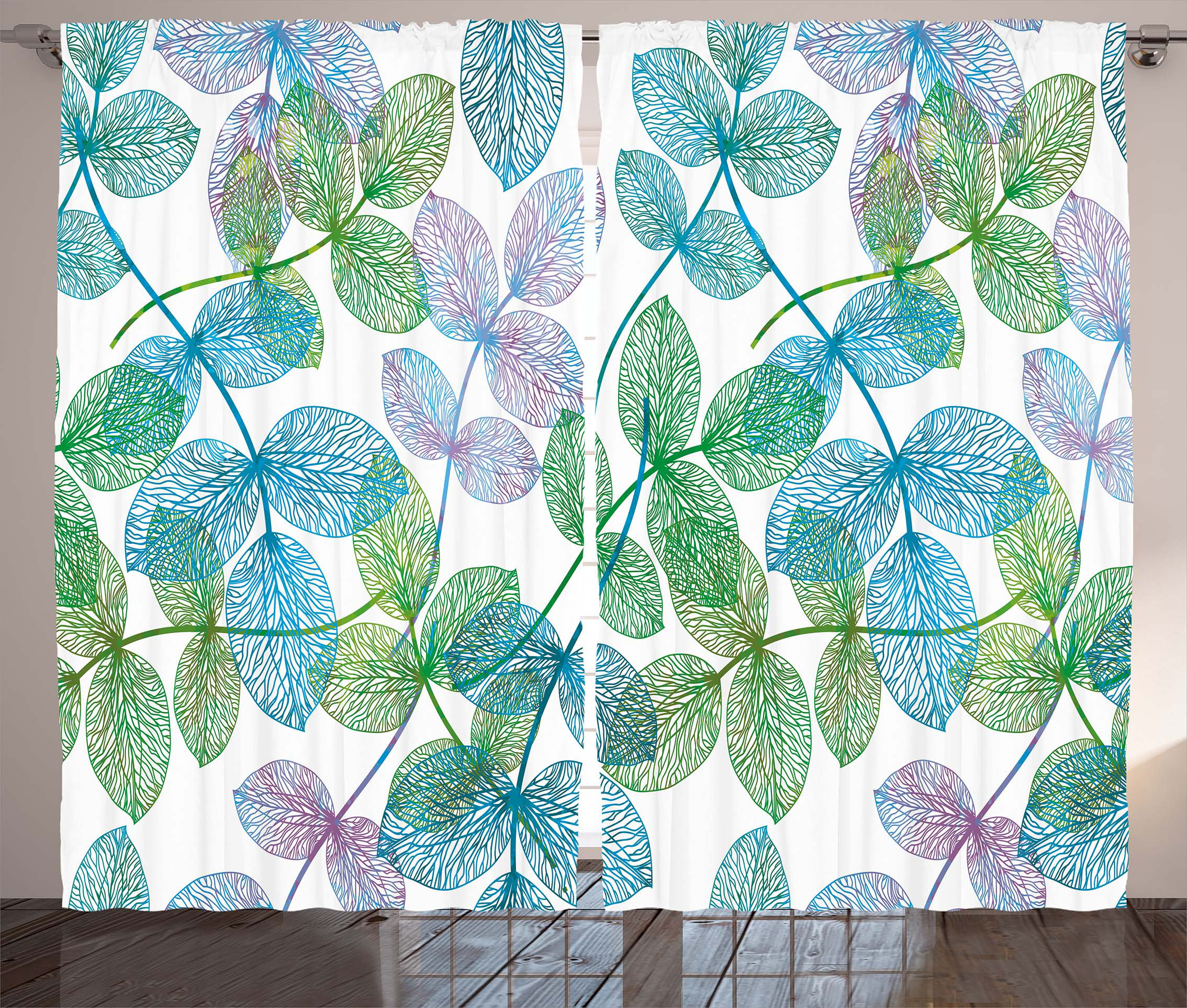Ambesonne Floral Flowers Leaves Ivy Vein like Rainbow Ombre Colored Art ...