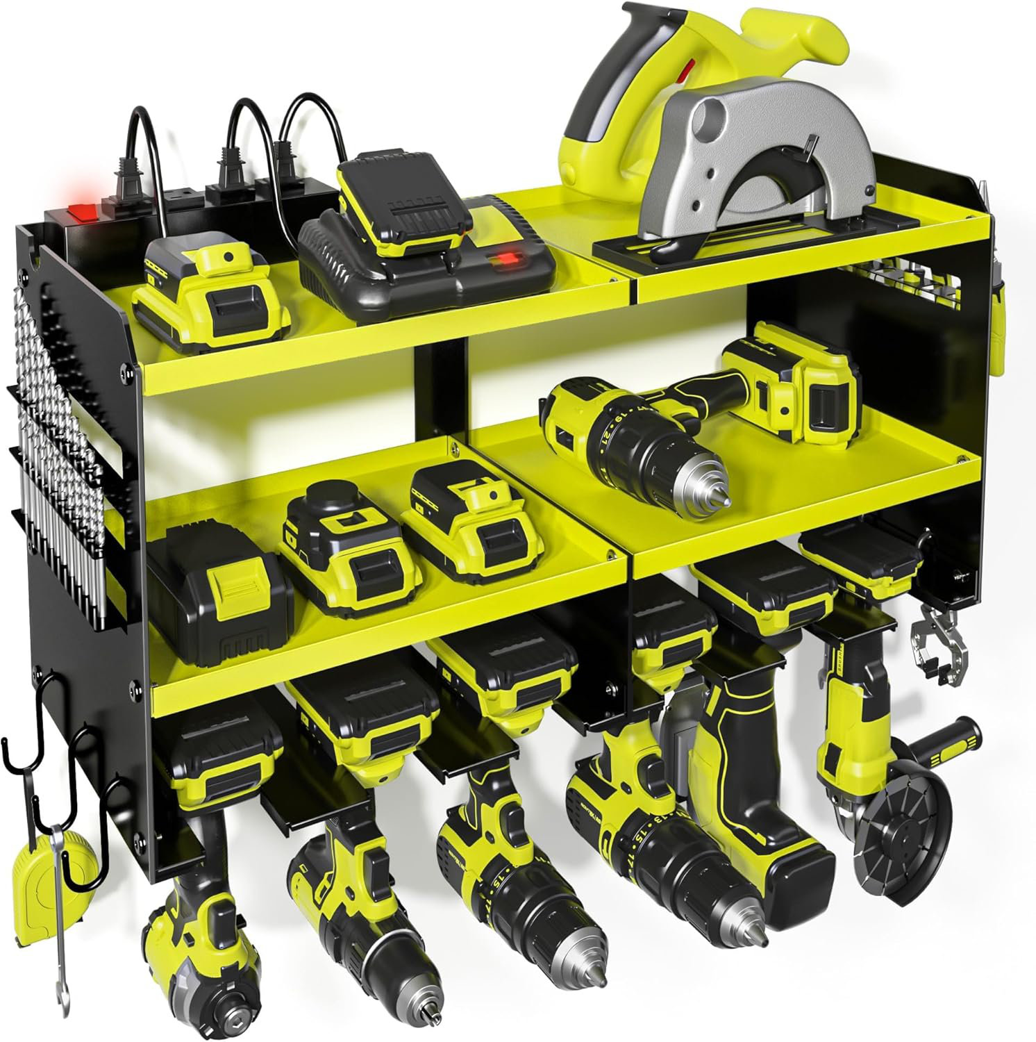 TWDAI Wall-Mounted Power Tool Organizer With 6 Drill Holders, Charging ...