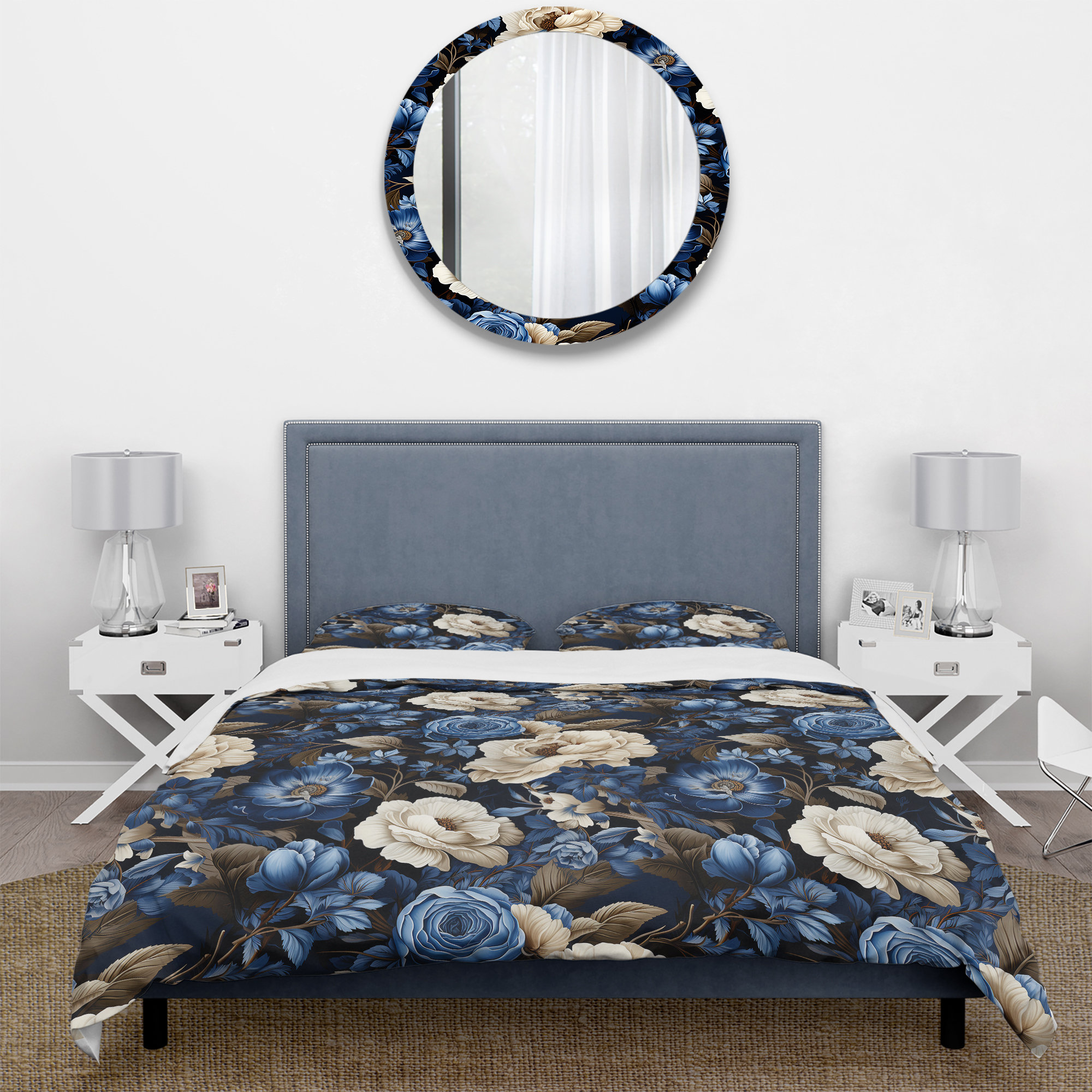 Design Art Blue Renaissance Roses Victorian Pattern III Bedding | Wayfair
