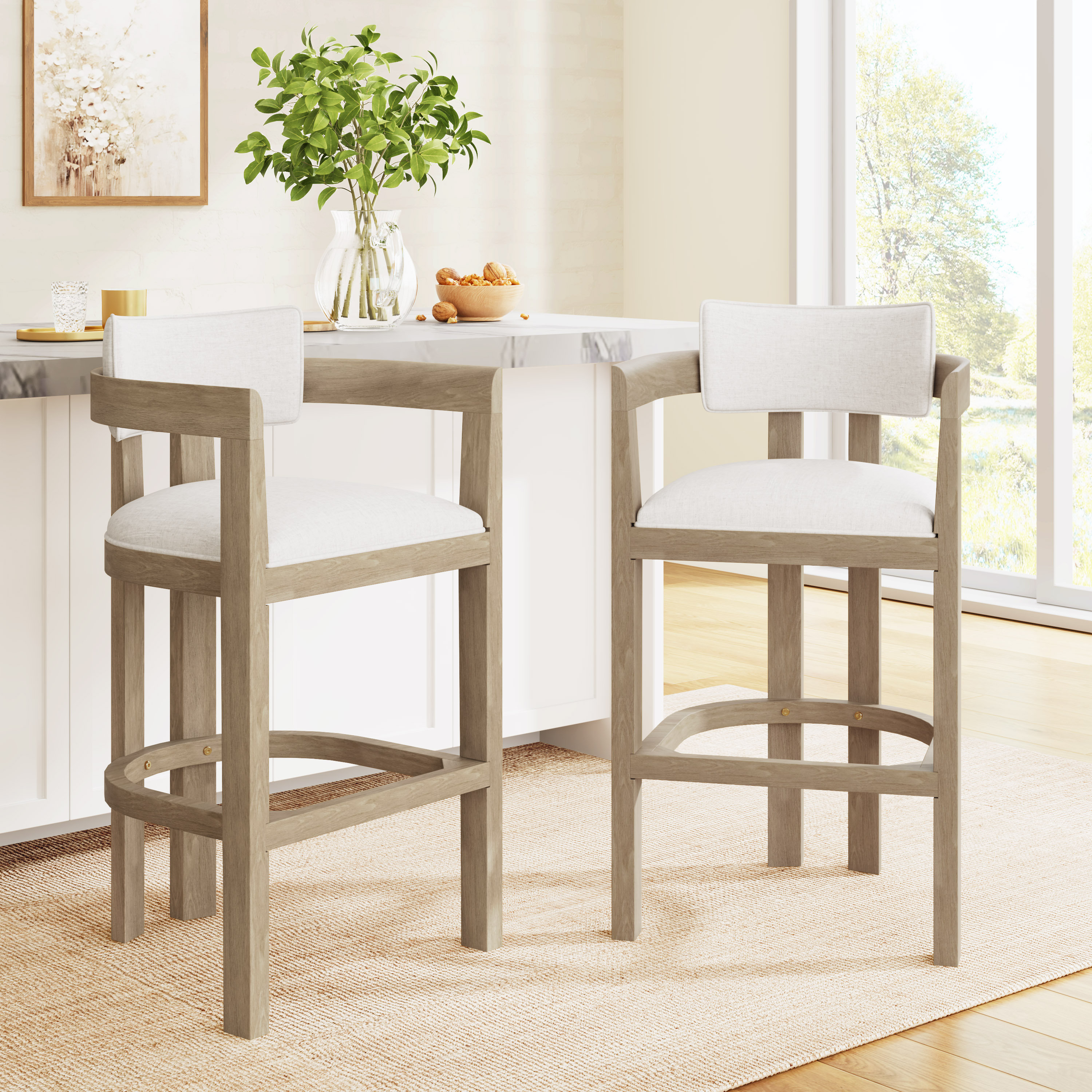 Ebern Designs Laurentides 30" Seat Height Upholstered Bar Stools With ...