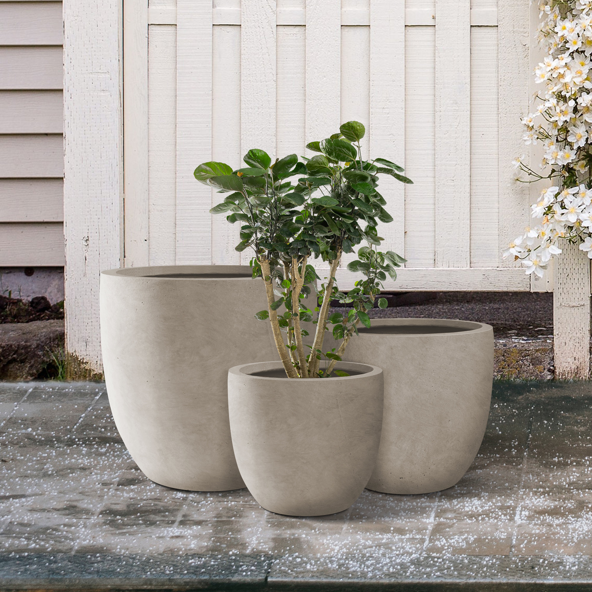 Kante 3 Piece 18", 14", and 10"W Round Planters, Outdoor Indoor Modern ...