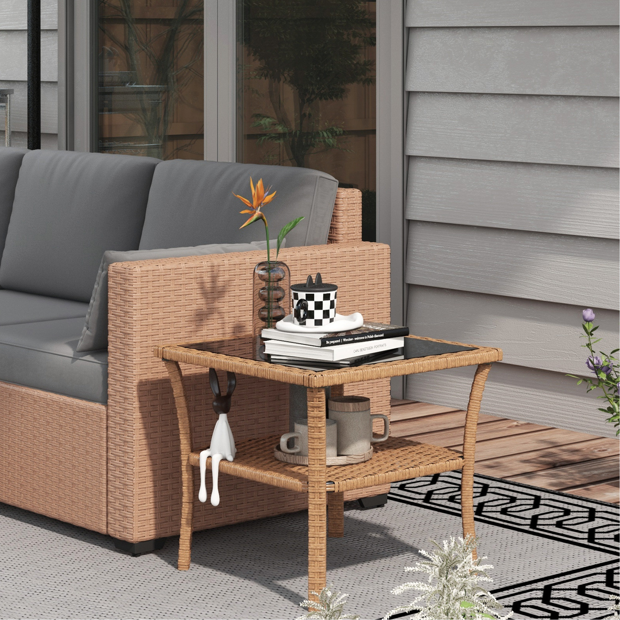 Ebern Designs Versatile Outdoor Rattan Coffee Table With Storage And ...