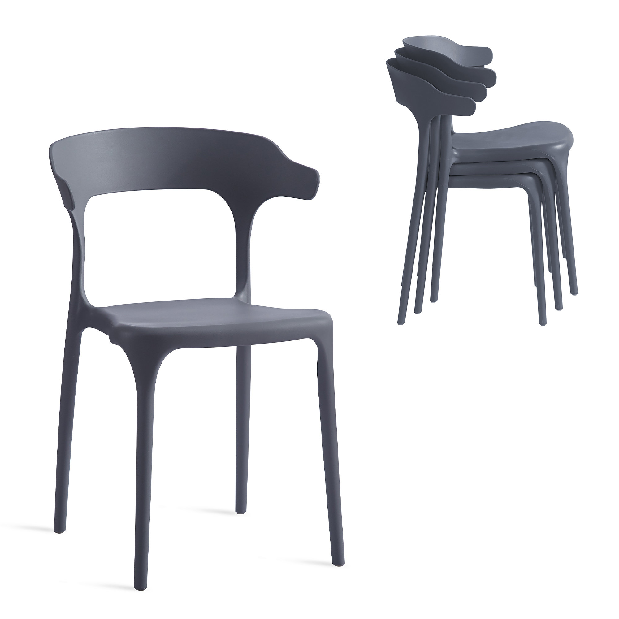 Xdeco Nara Modern Stackable Dining Chair Set, No Assembly, Plastic ...