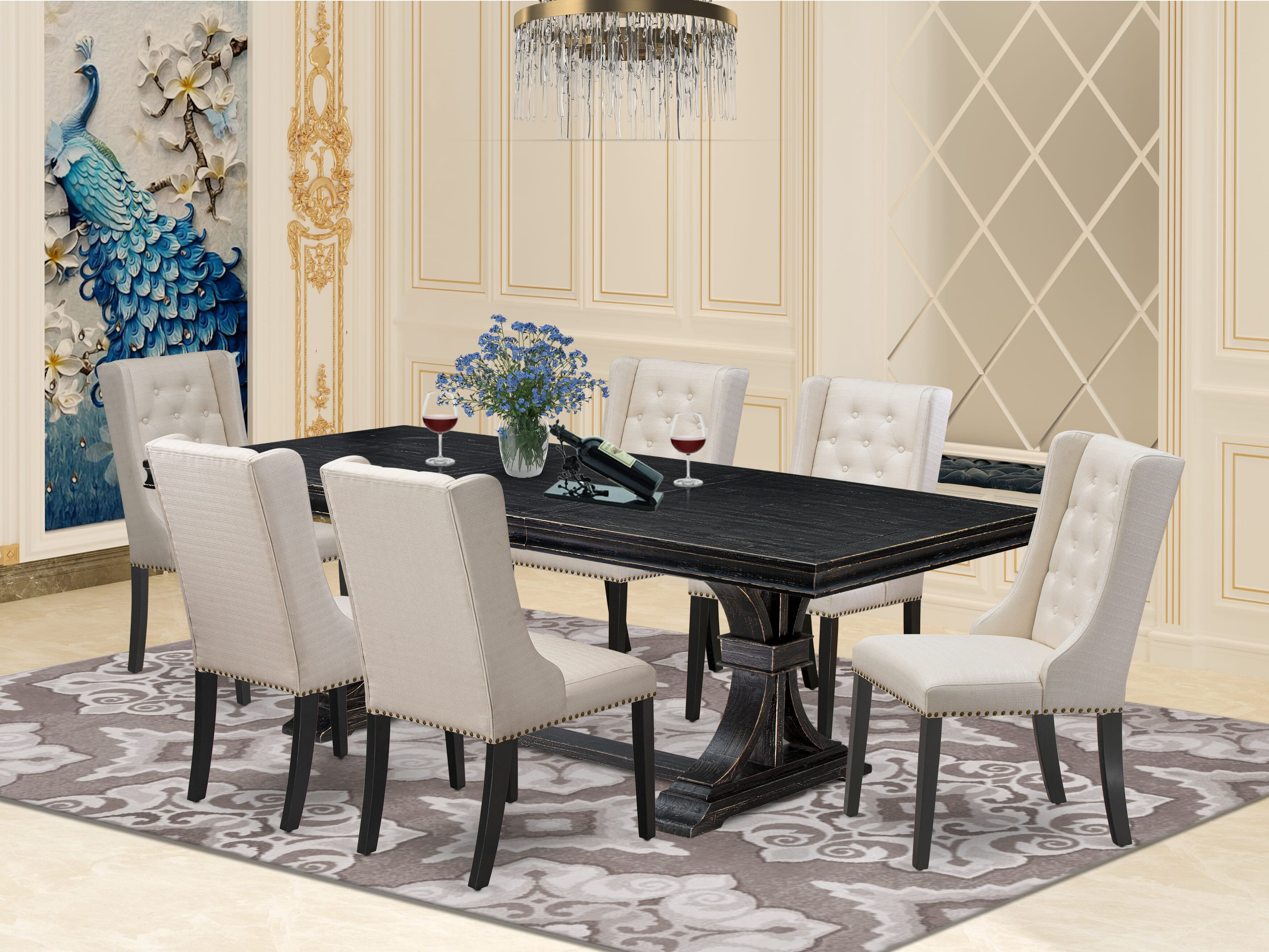 Red Barrel Studio® 7-piece dining table set consists of a wooden table ...