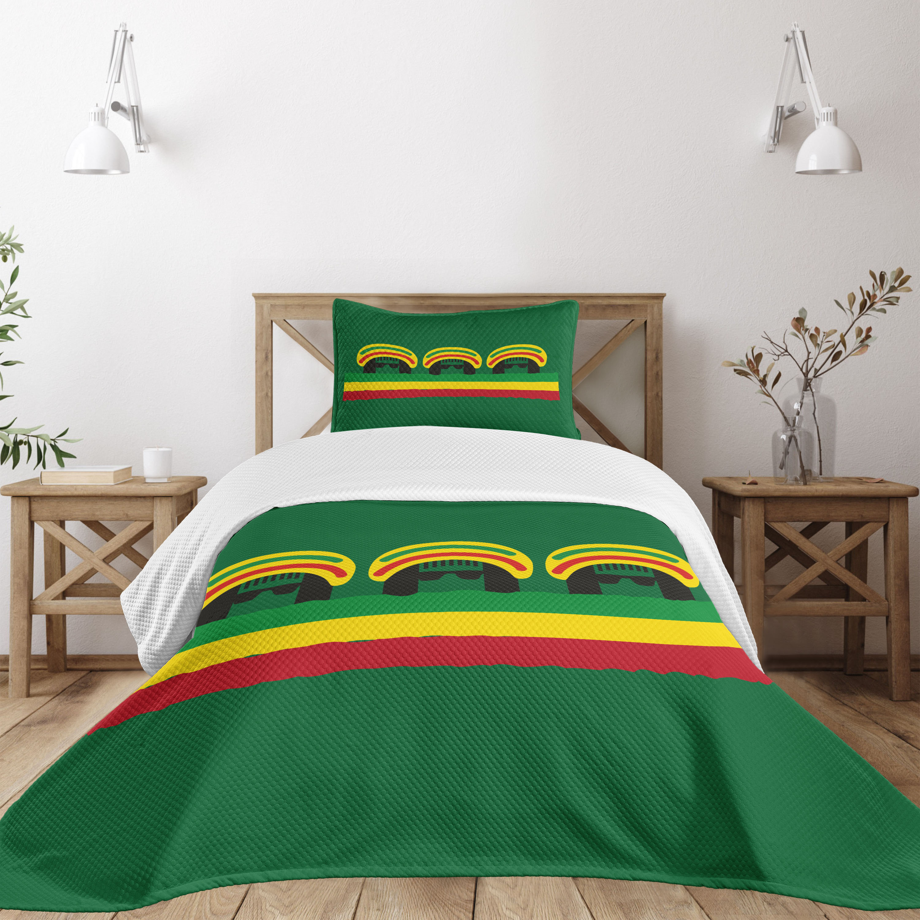 Ambesonne Jamaican Bedspread Set Reggae Themed Hat Green Multicolor ...