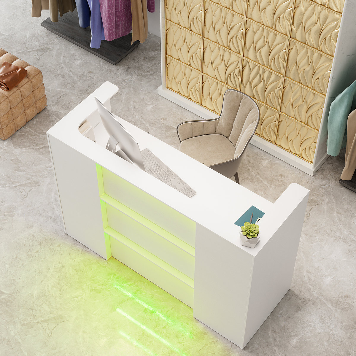 Wrought Studio Standing Reception Desk With Led Lights, 63" Front ...