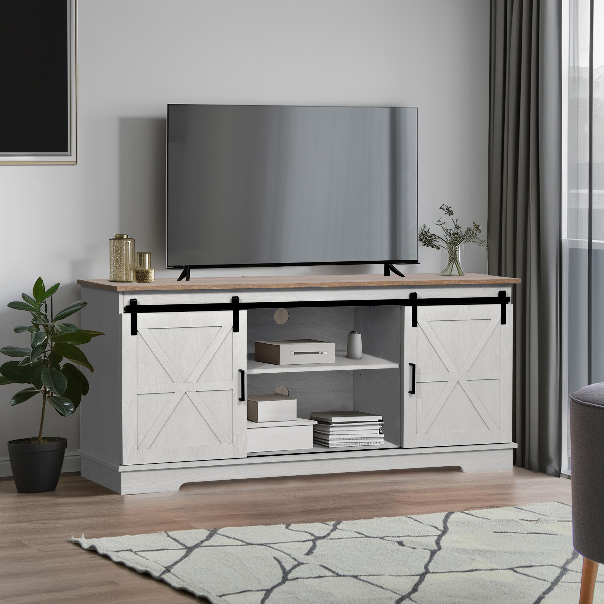 Gracie Oaks Kalyana 59'' Classic Retro Media Console Media Center with ...