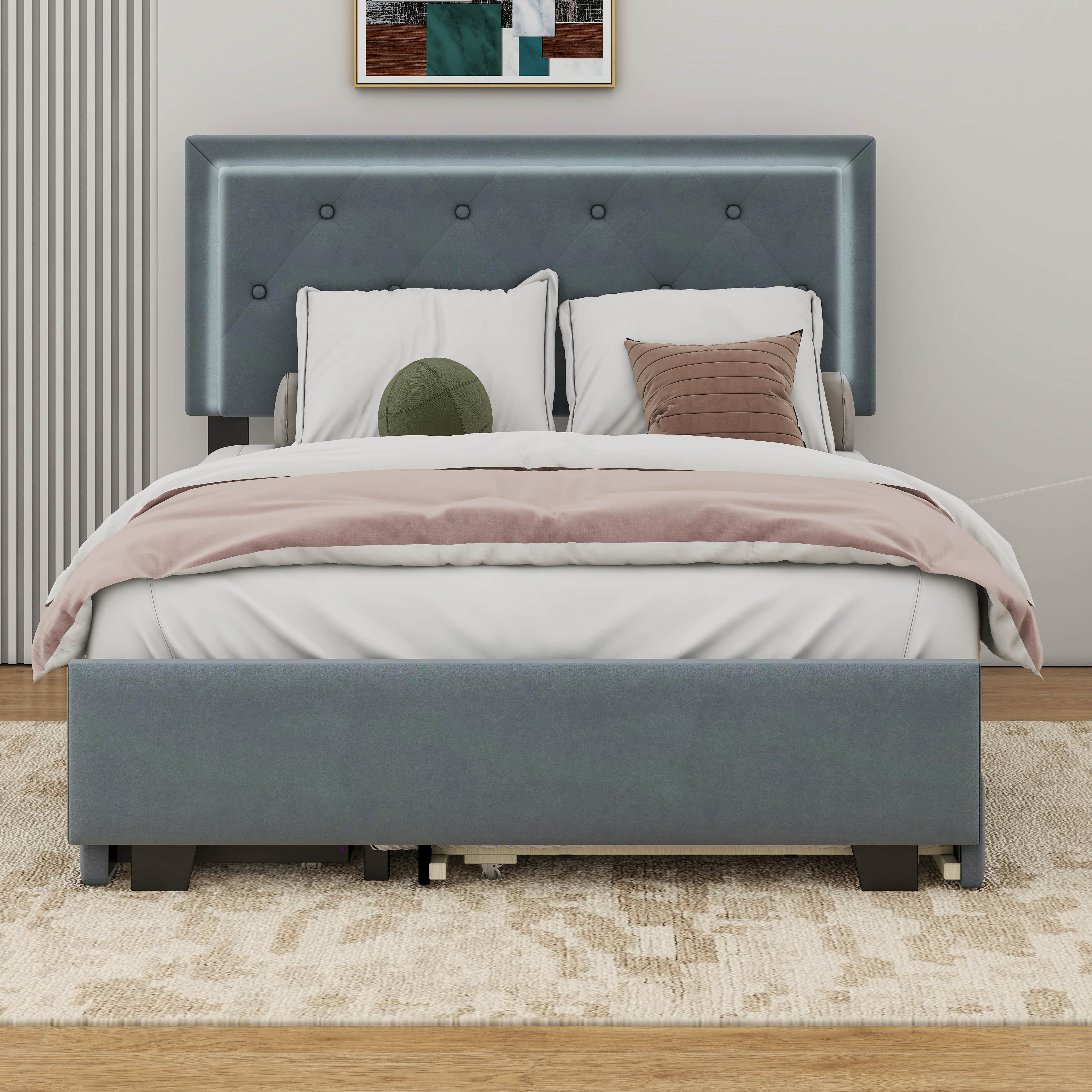 Mercer41 Kanishia Velvet Storage Platform Bed With 2 Big Drawers, Twin ...