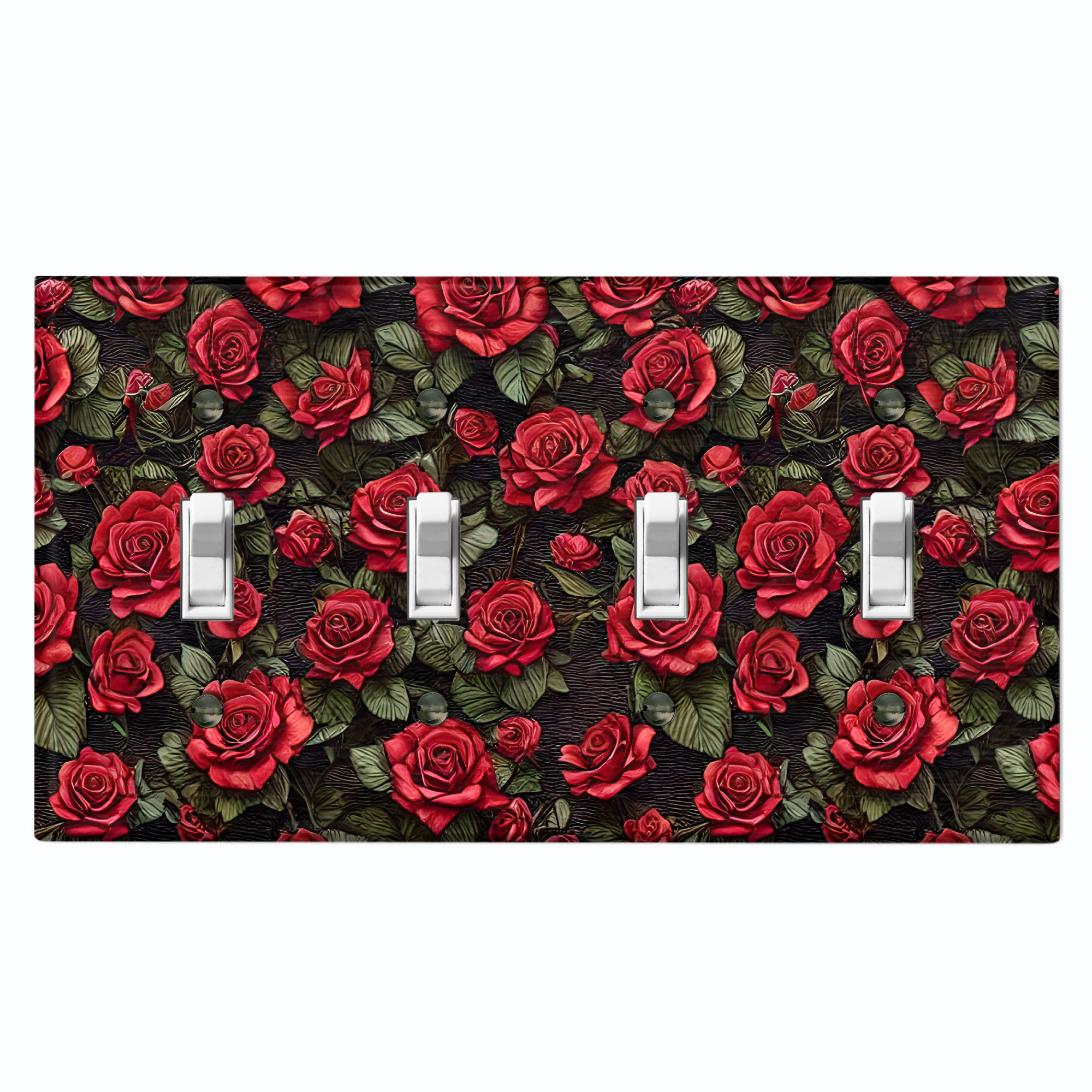 WorldAcc Red Roses Love Flower Nature Themed 4 - Gang Toggle Light ...