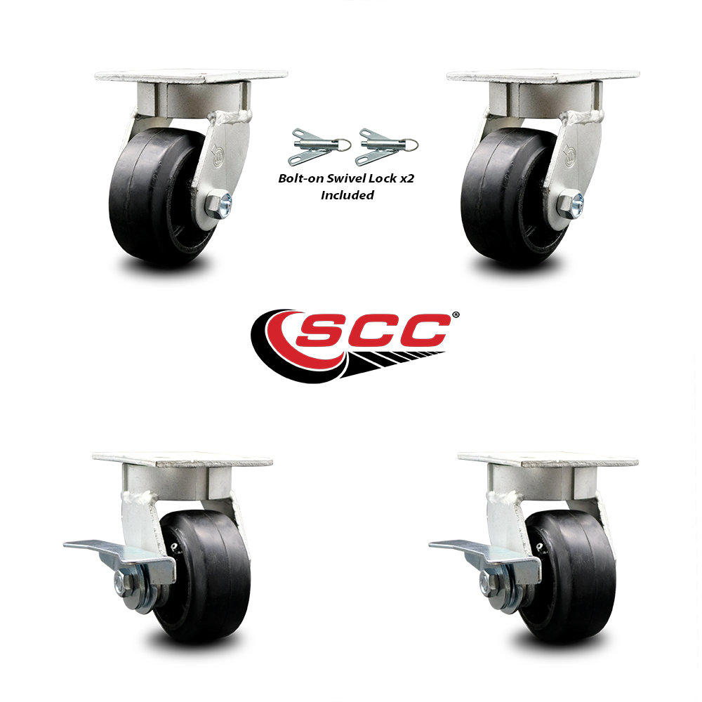 Service Caster 4 Inch Kingpinless Rubber on Steel Wheel Caster Set 2 ...