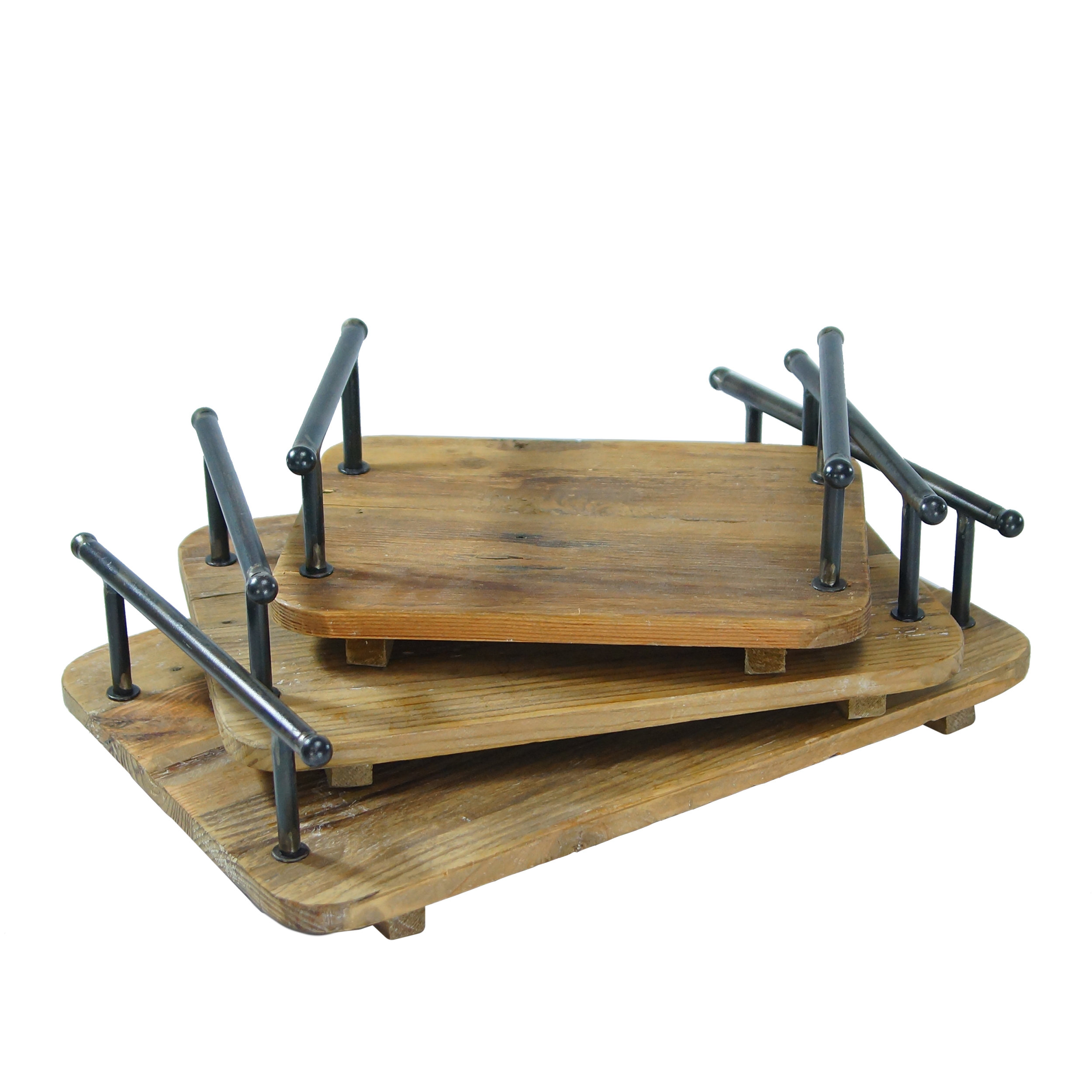 One Allium Way VIP Wood 18 in. Brown Stacking Trays with Handles Set of ...