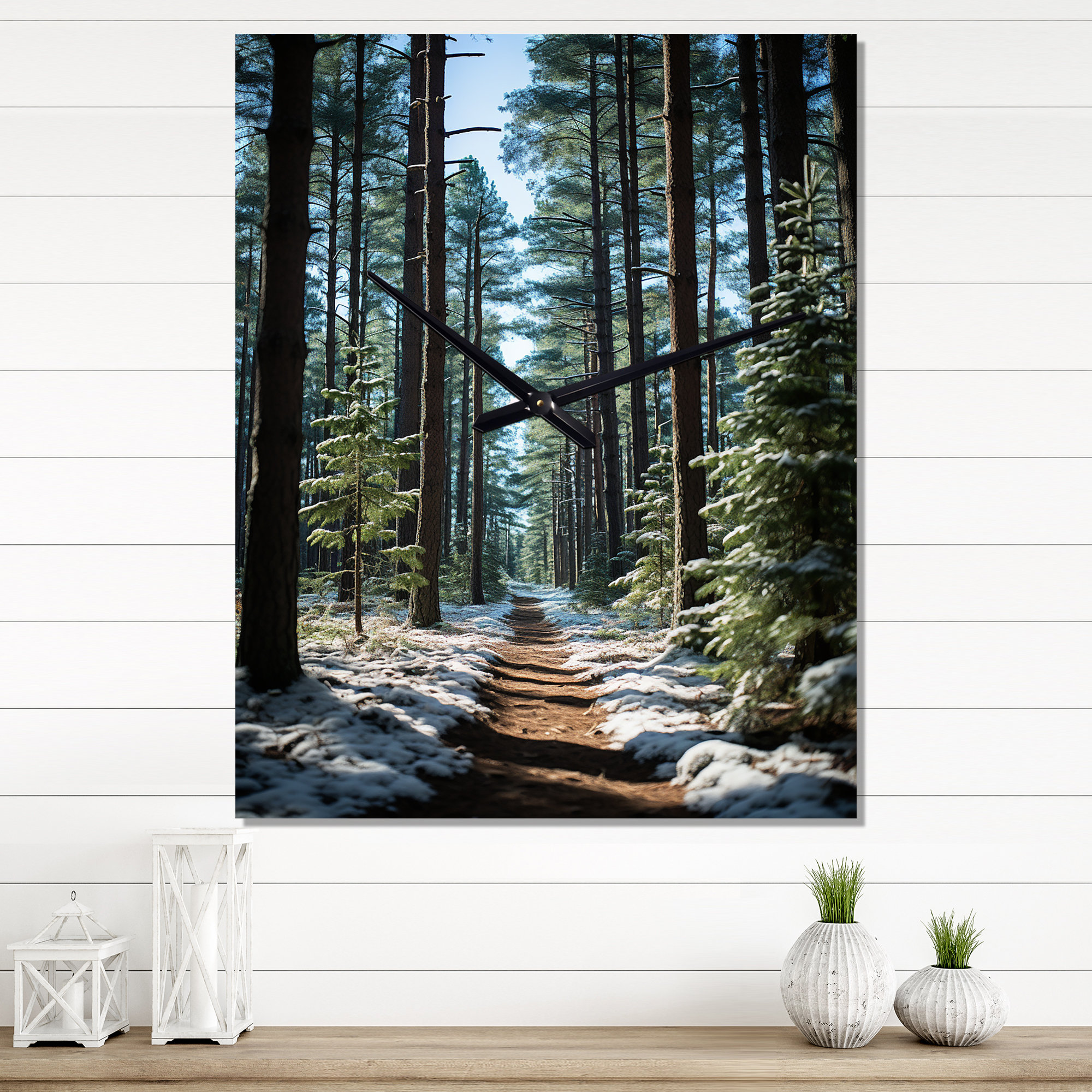 East Urban Home Winter Snowy Evergreen IV - Landscapes Very Wall Clocks ...