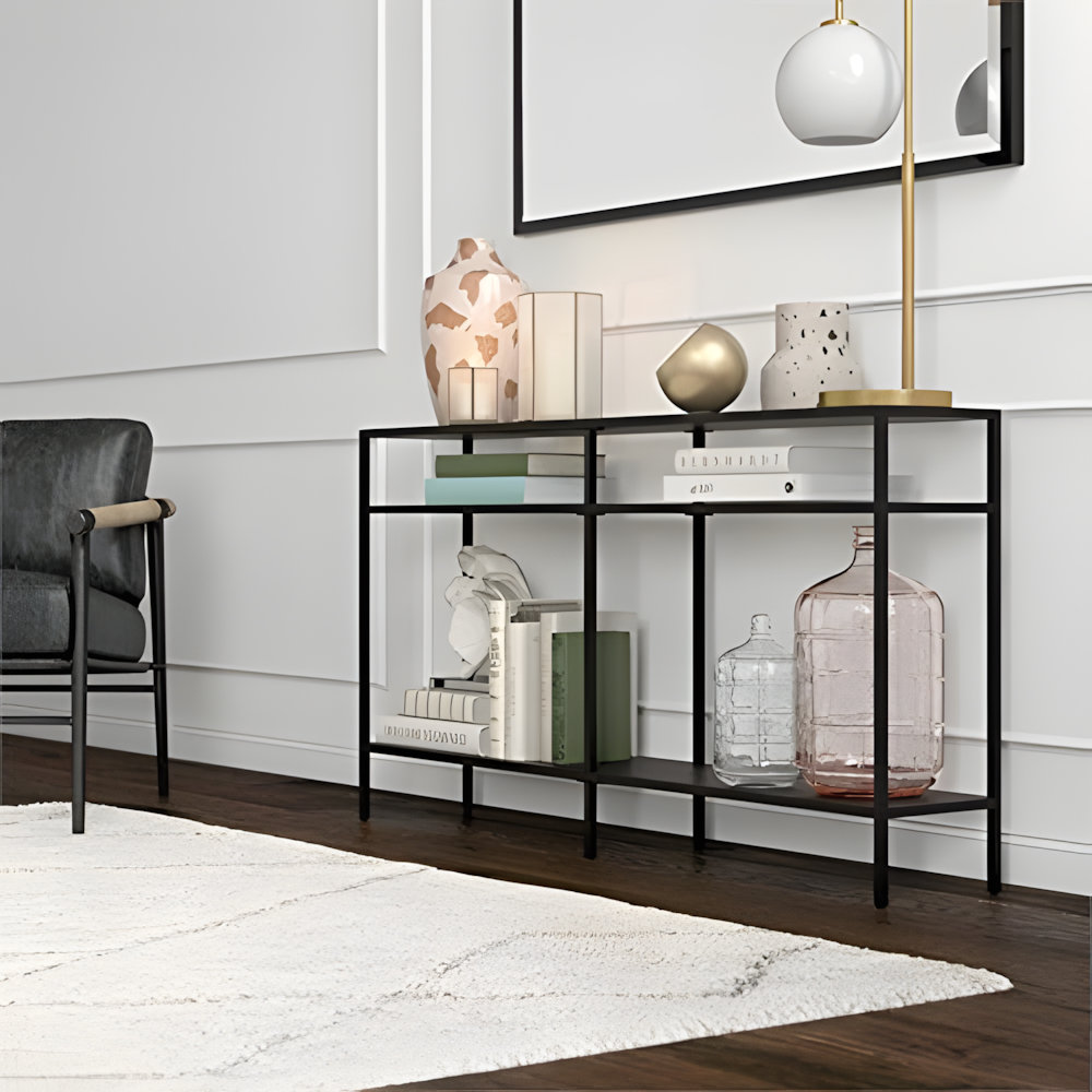 Hokku Designs Modern Rectangular Console Table With Metal Shelves And ...