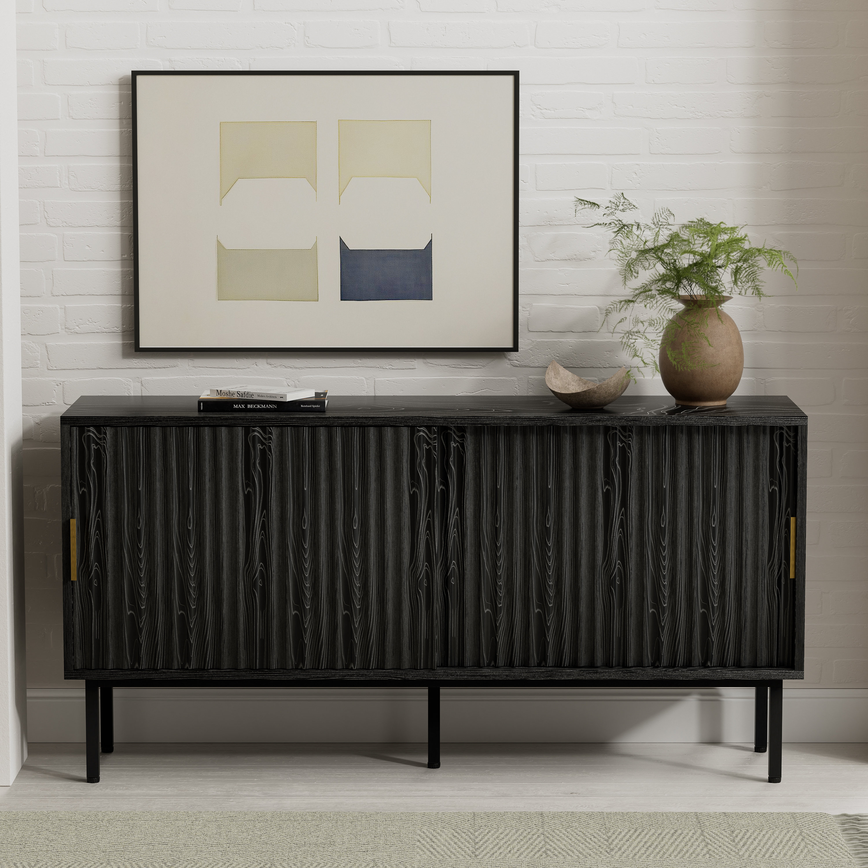 George Oliver 47" Fluted Tv Stand With Storage Cabinet For Living Room ...