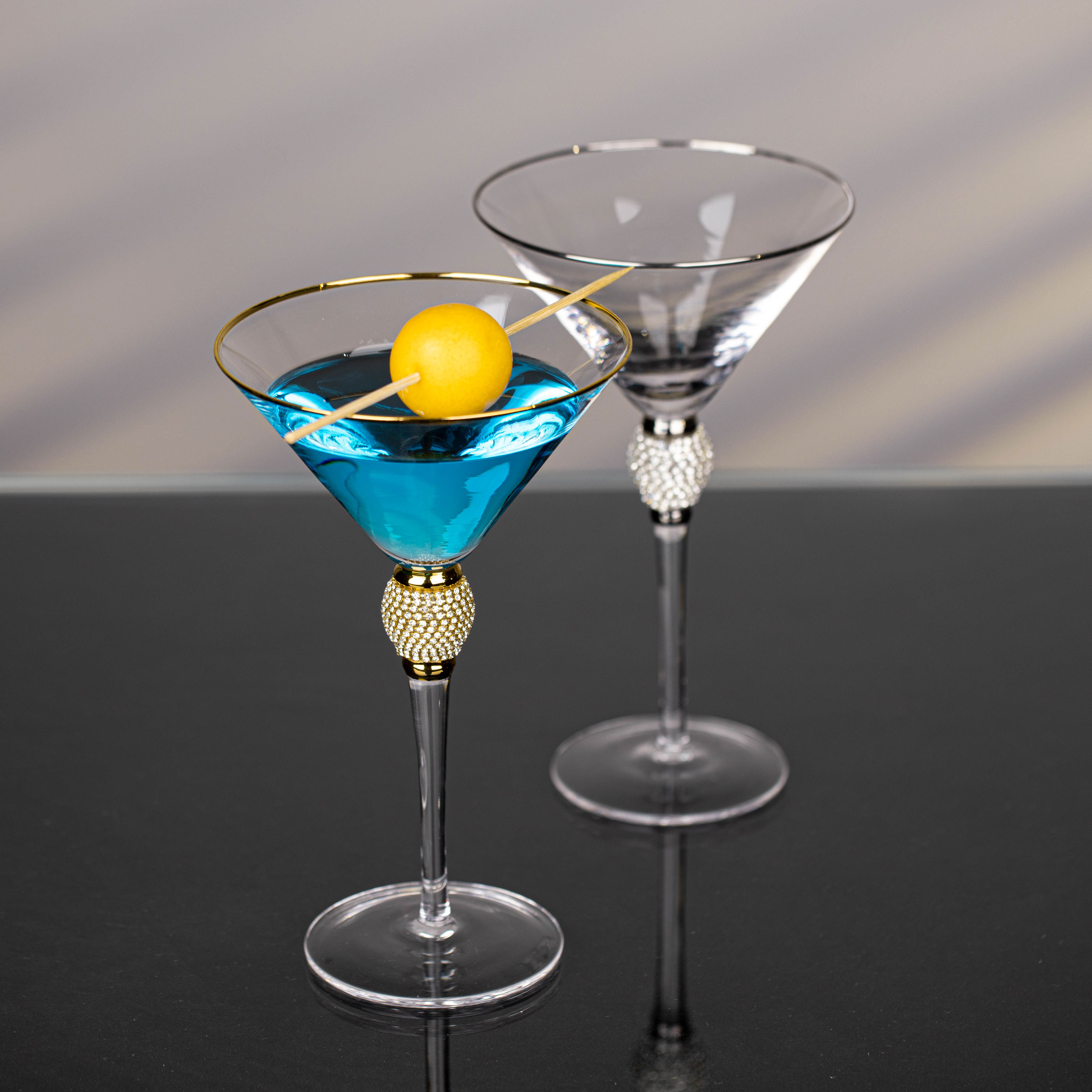 Dinewares 2 Piece Premium Clear Stem Crystal Martini Glasses With Rim ...