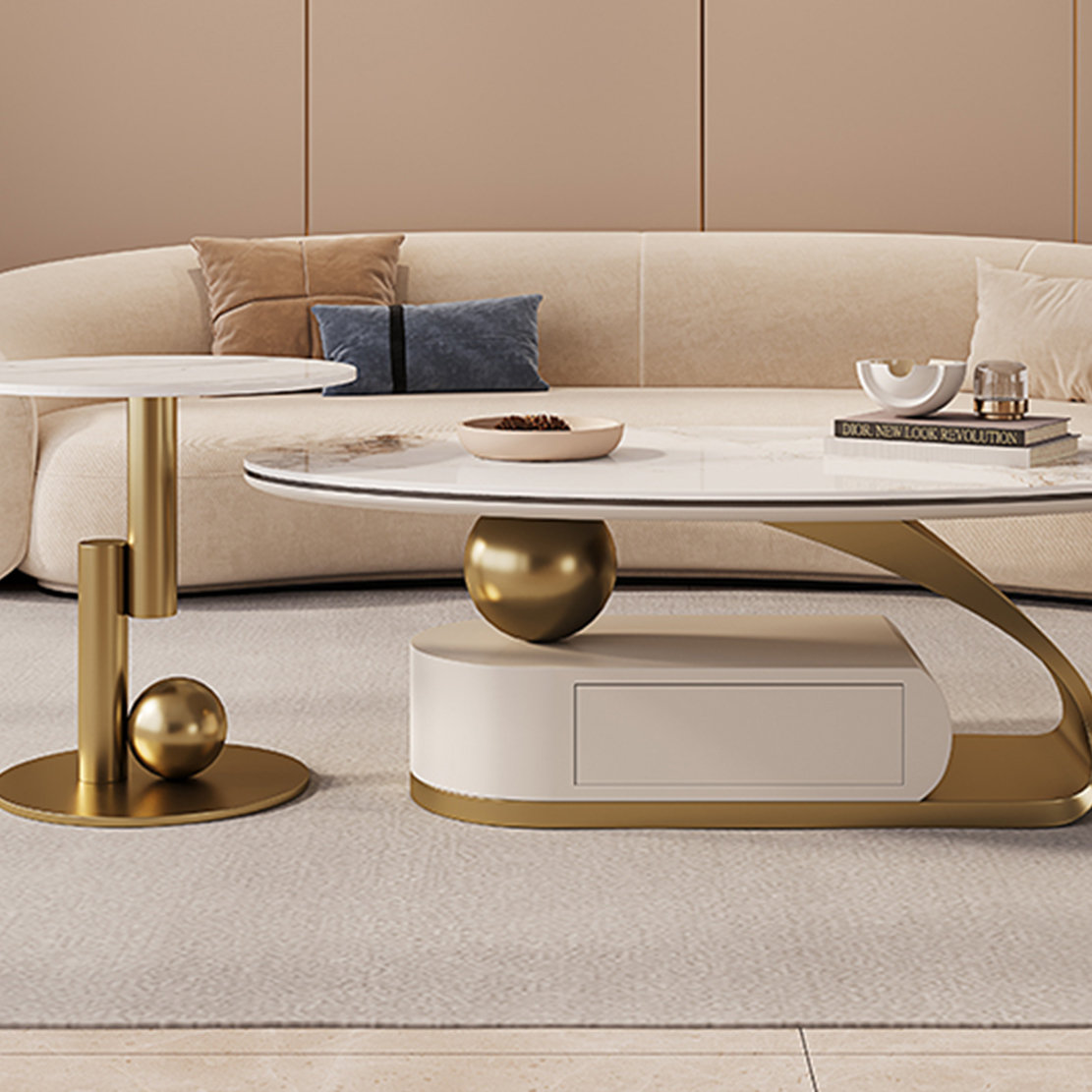 Aurora Craft Oval Rock Panel Coffee Table Living Room Storage Coffee ...