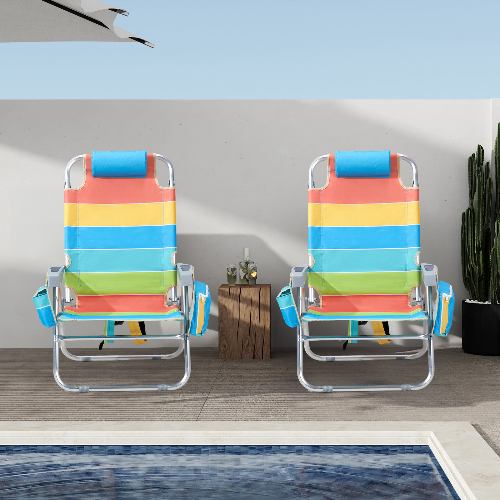 Arlmont & Co. Stripes Aluminum Folding Beach Chair(Set Of 2) | Wayfair