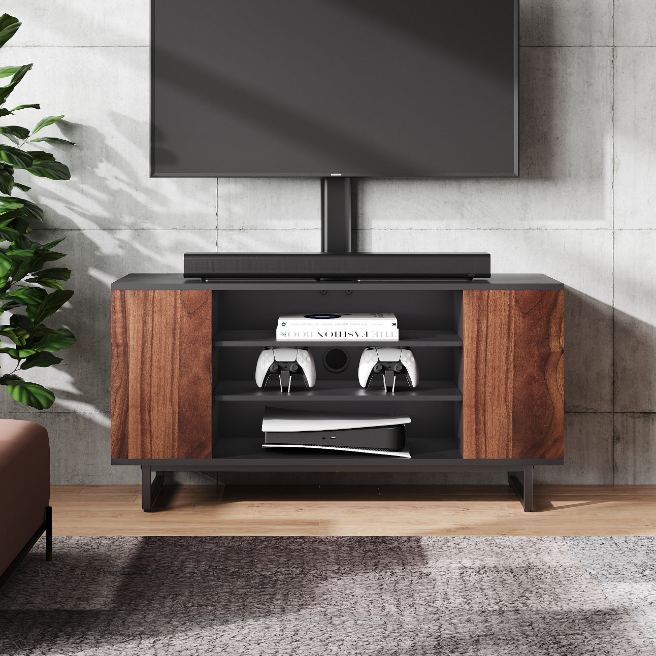 Wade Logan Charlotin Wade Logan® Black Fixed Floor TV Stand with ...