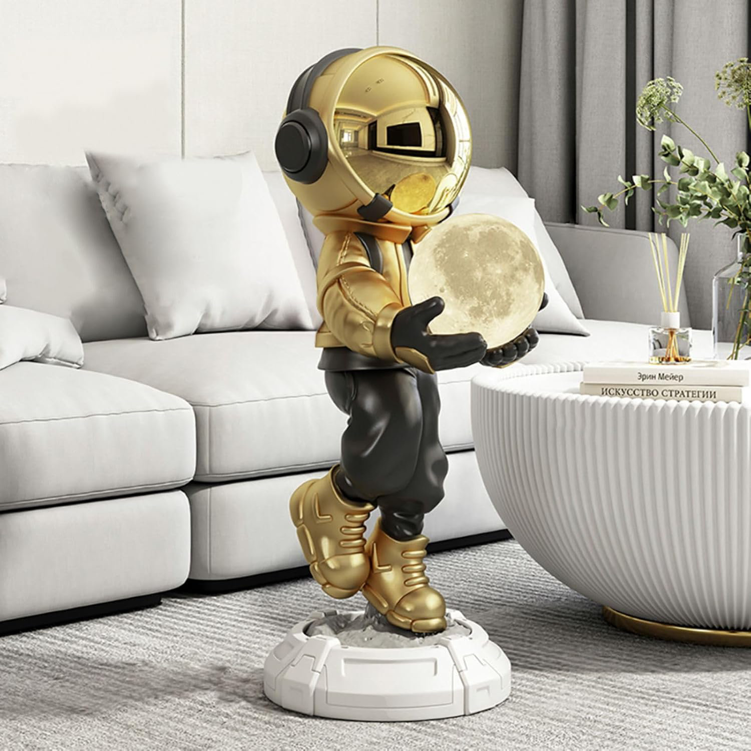 Orren Ellis Large Astronaut Sculpture Figurine With LED Ball Lamp And ...