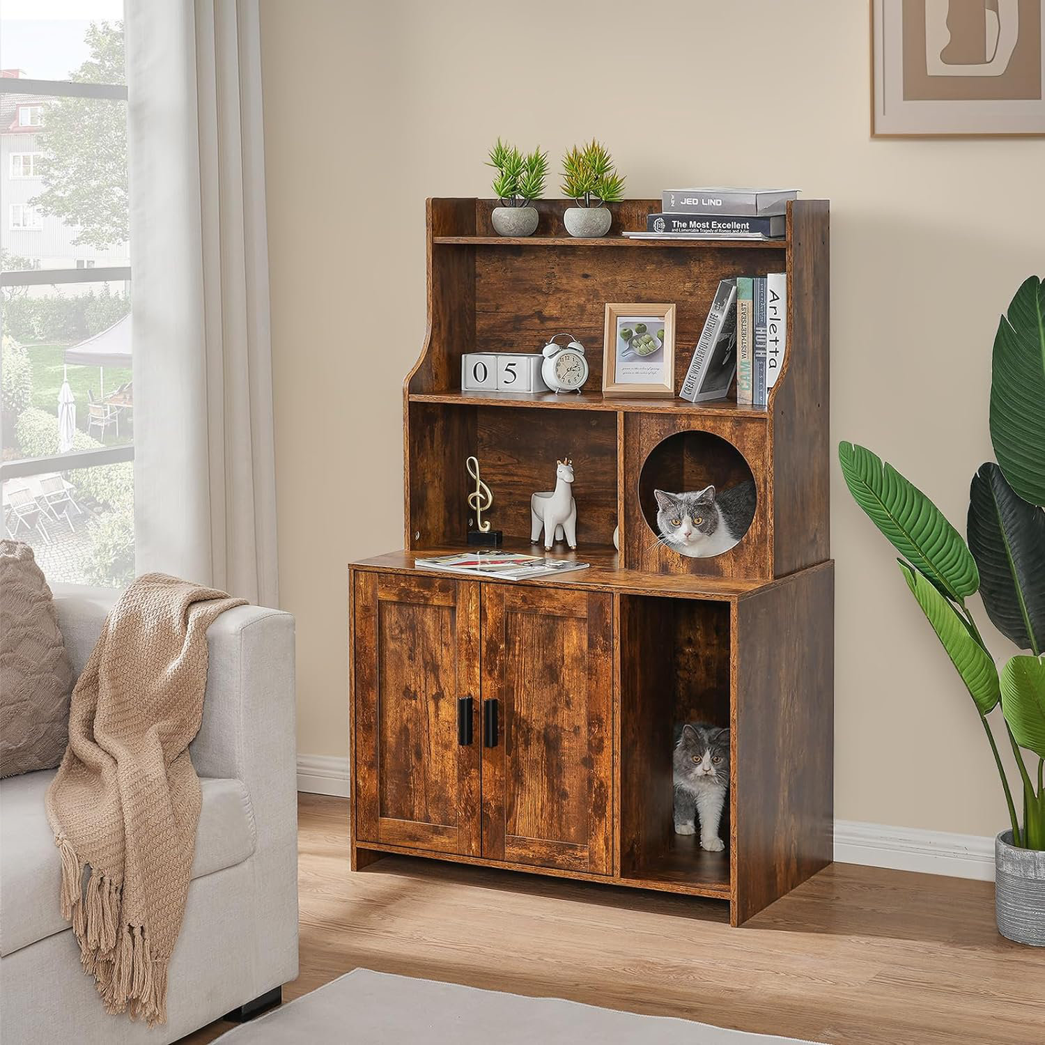 Archie & Oscar™ Cat Litter Box Enclosure Furniture with 3 Tier Shelves ...