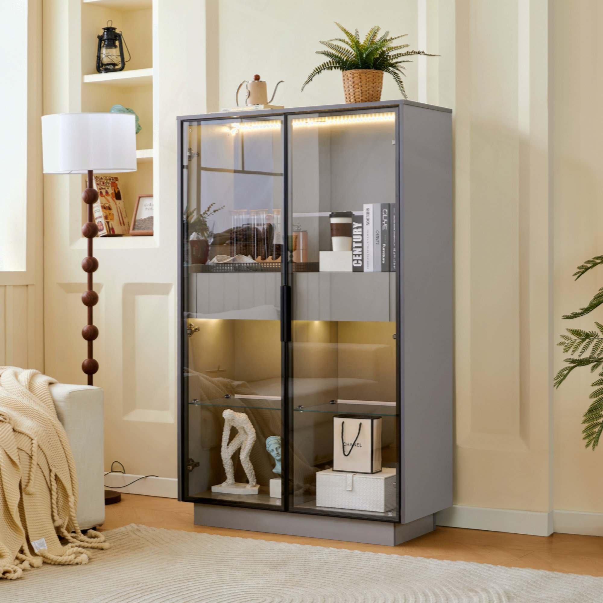 Brayden Studio 60.6'' Tall Display Cabinet With Tempered Glass Door ...